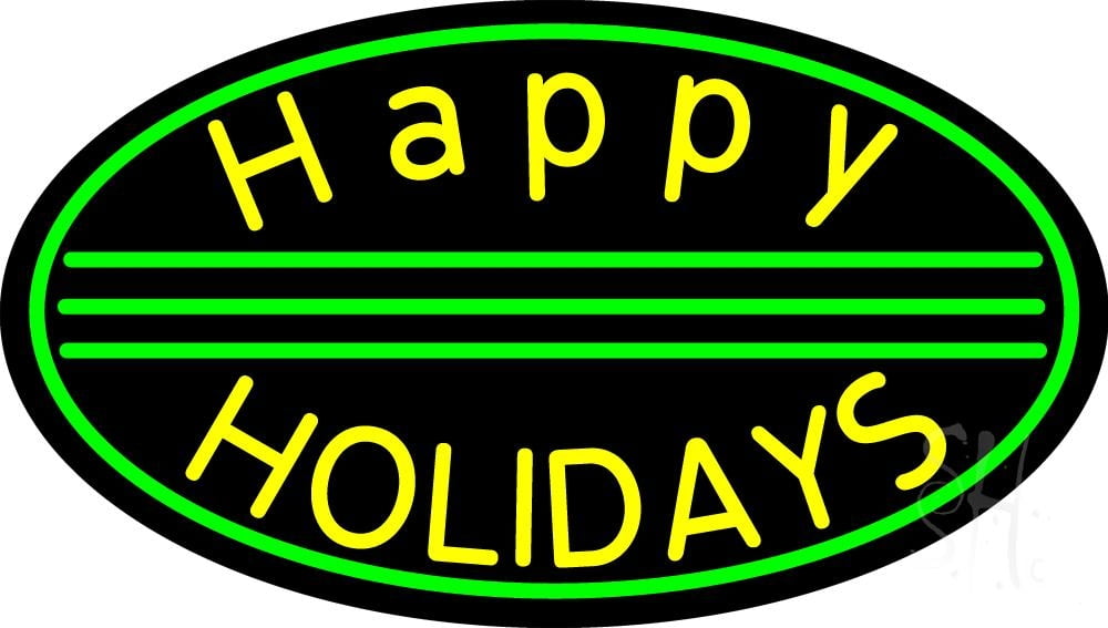 Yellow Happy Holidays LED Neon Sign 13 x 24 - inches, Clear Edge Cut ...
