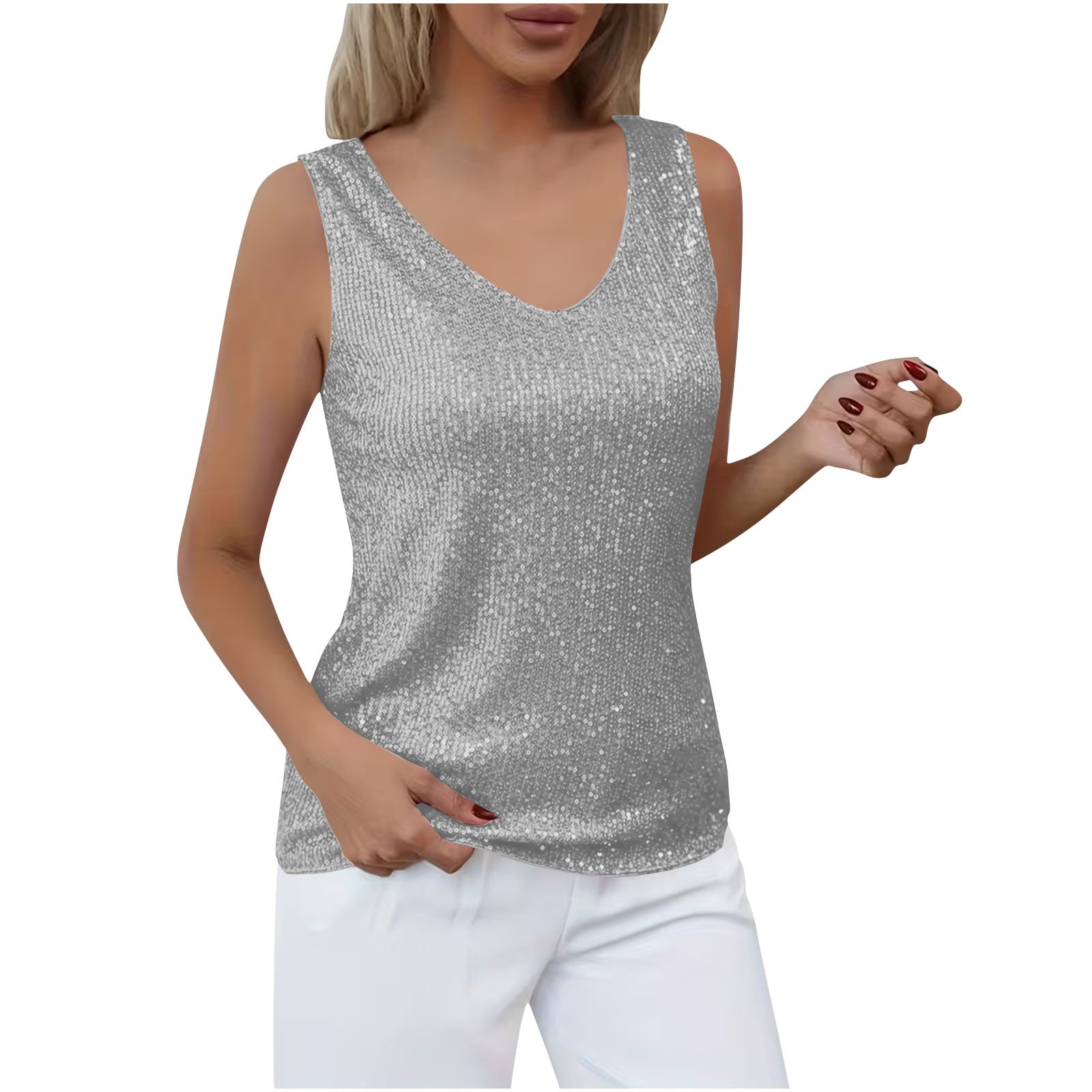 Click here for Ltctricy Womens Sequin Tank Tops Sparkly V Neck Sl... prices