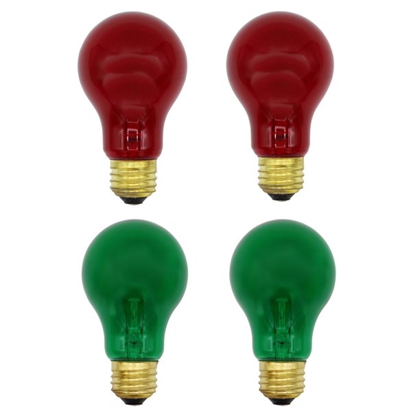 Creative Hobbies 4 Pack A19 Holiday Light Bulbs – 2 Red and 2 Green ...