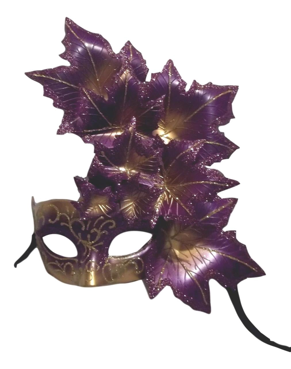 Purple Gold Leaf Cascade Mask Masquerade Prom Mardi Gras - Walmart.com
