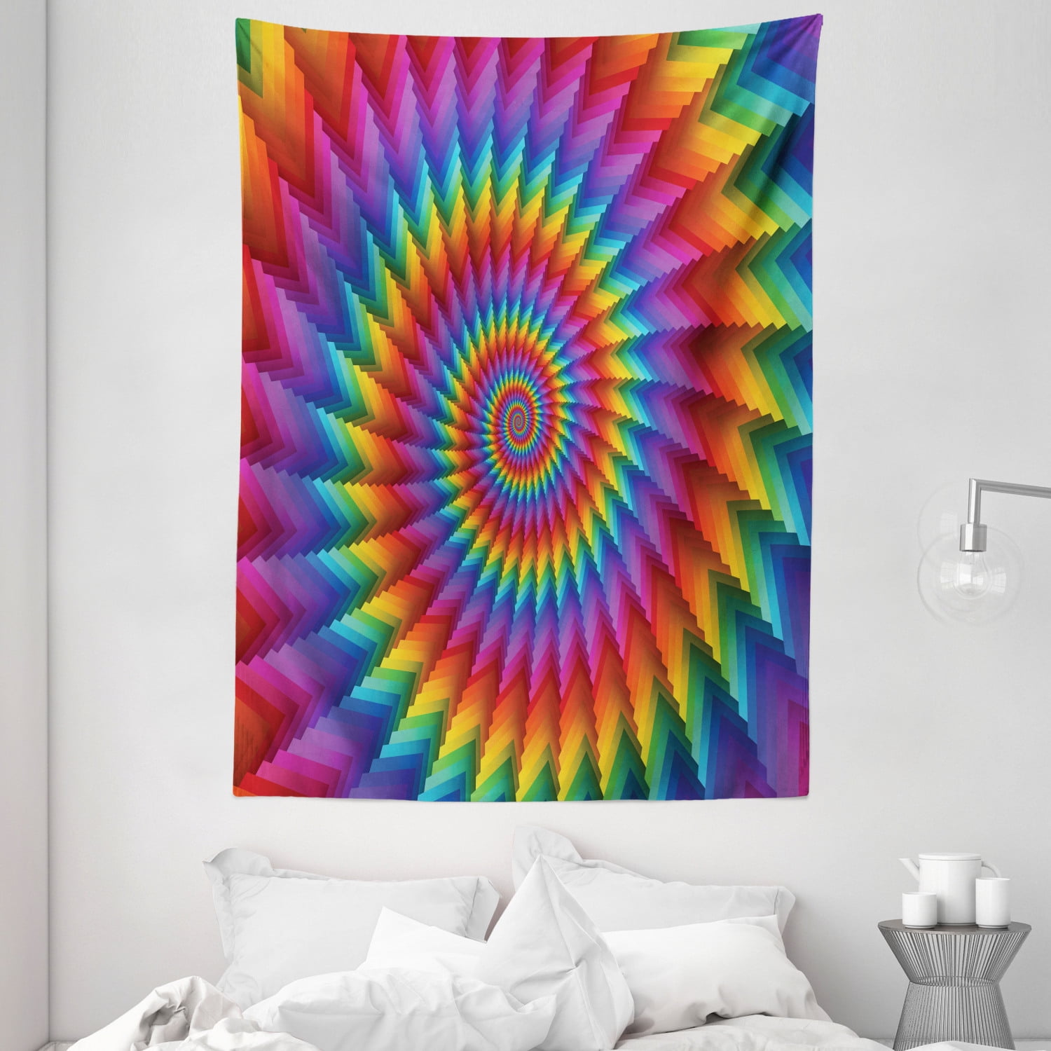 Trippy Tapestry, Psychedelic Rainbow Spiral in Vibrant Colors Circular ...