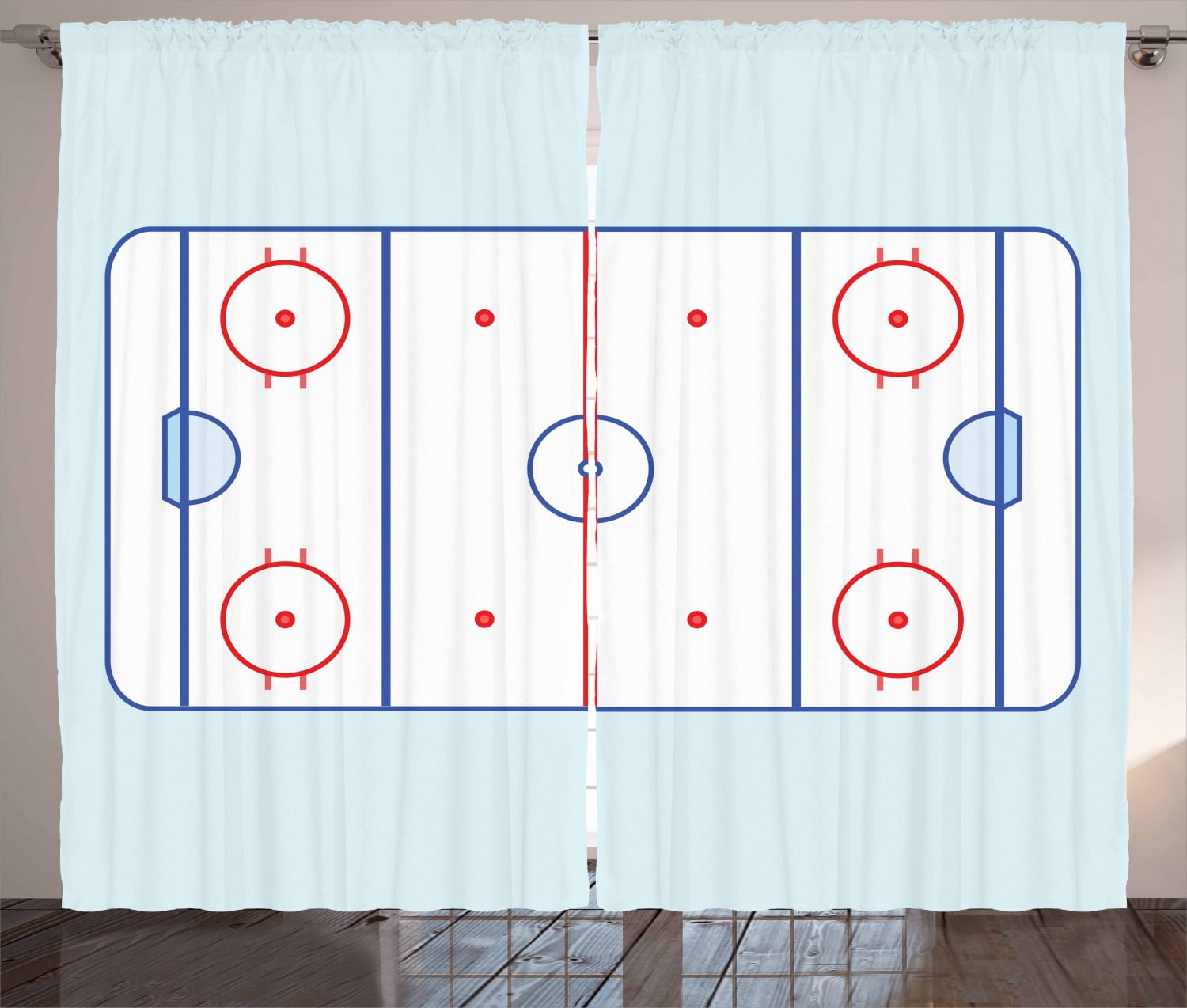 Hockey Curtains 2 Panels Set, Ice Hockey Field in Blue Tones and Red ...