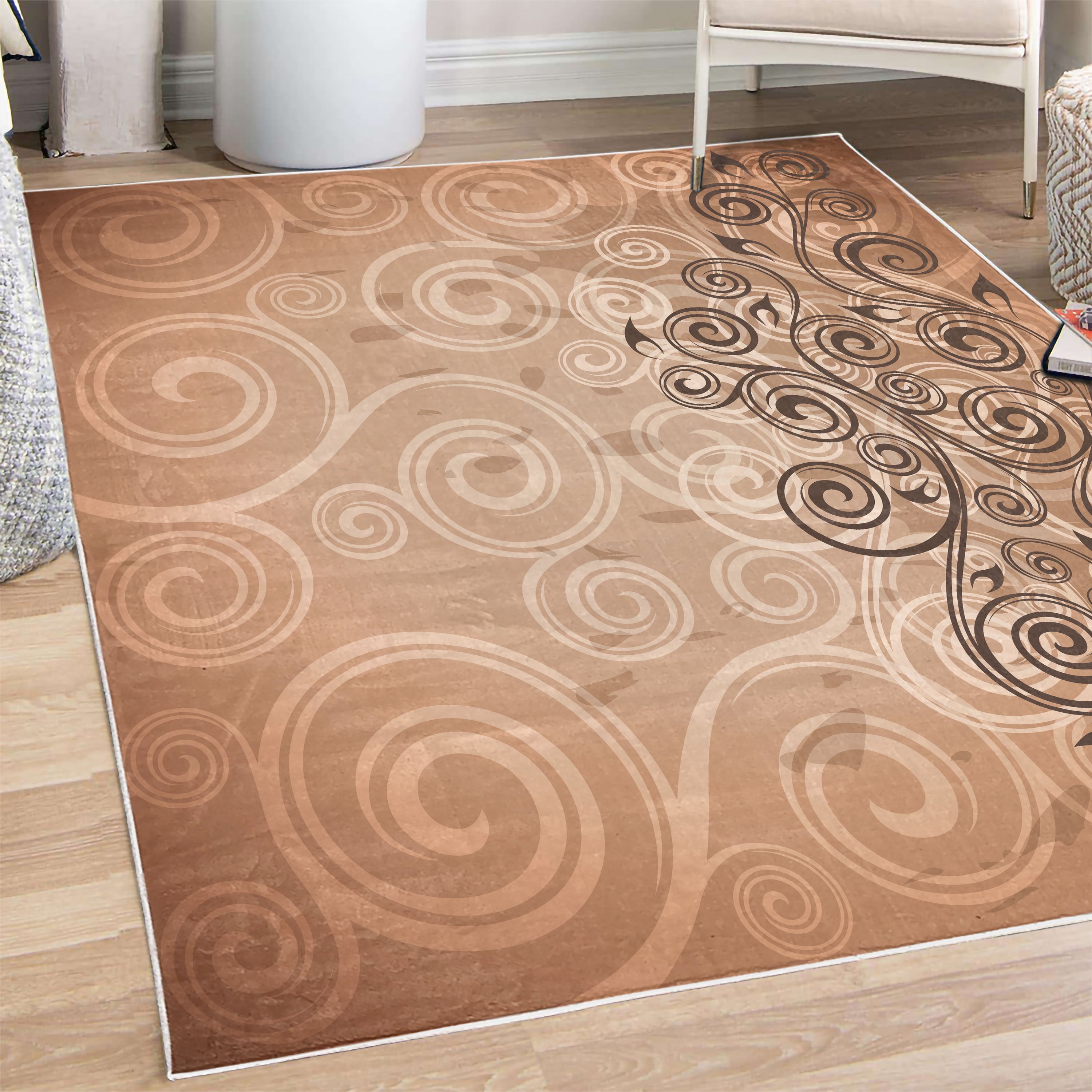 Ornamental Decorative Rug, Floral Swirls Ivy Image Ombre Details Grunge ...