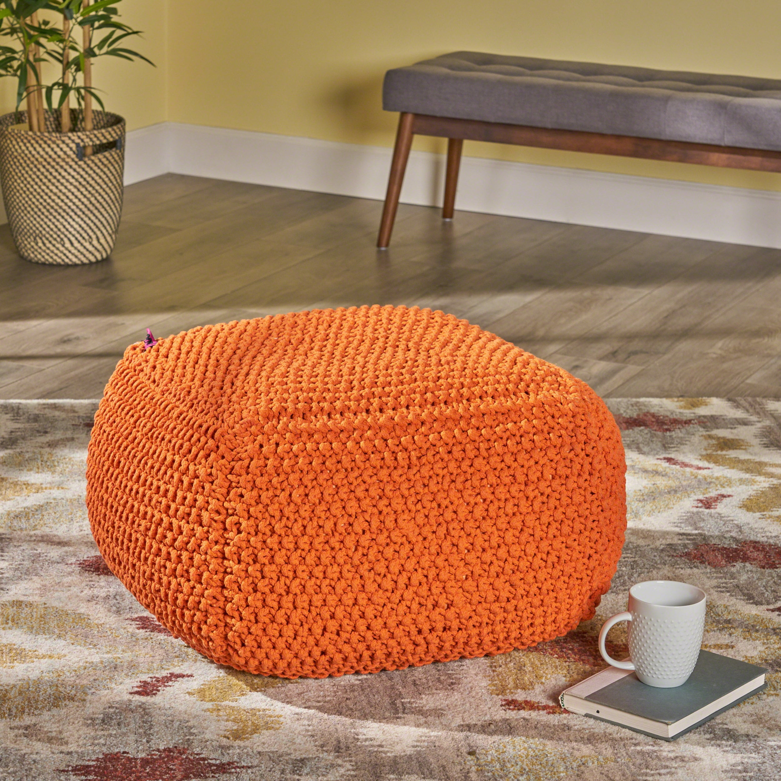 Noble House Knitted Cotton Square Pouf, Orange - Walmart.com