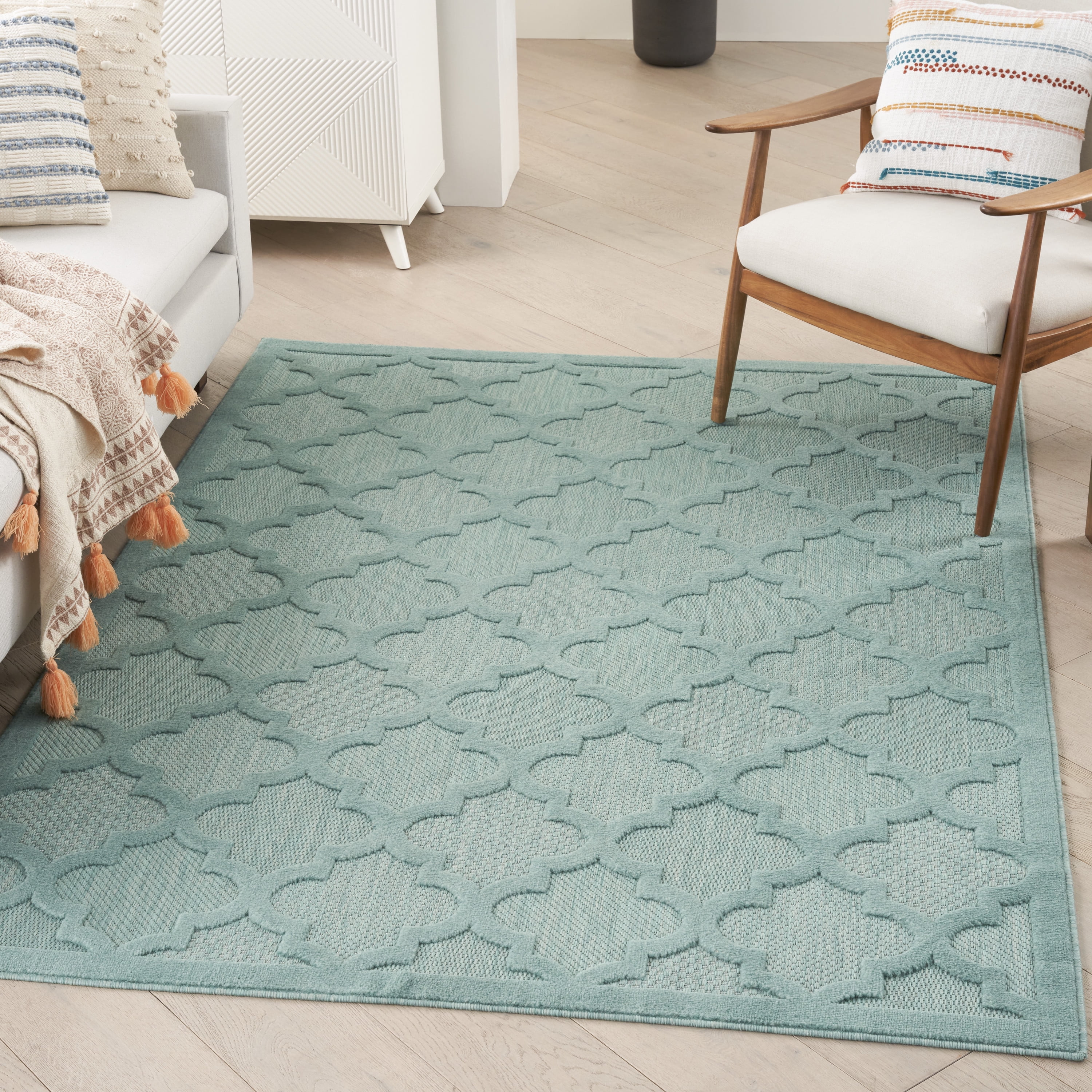 Nourison Easy Care Indoor/Outdoor Aqua/Teal 5' x 7' Area Rug, (5x7 ...