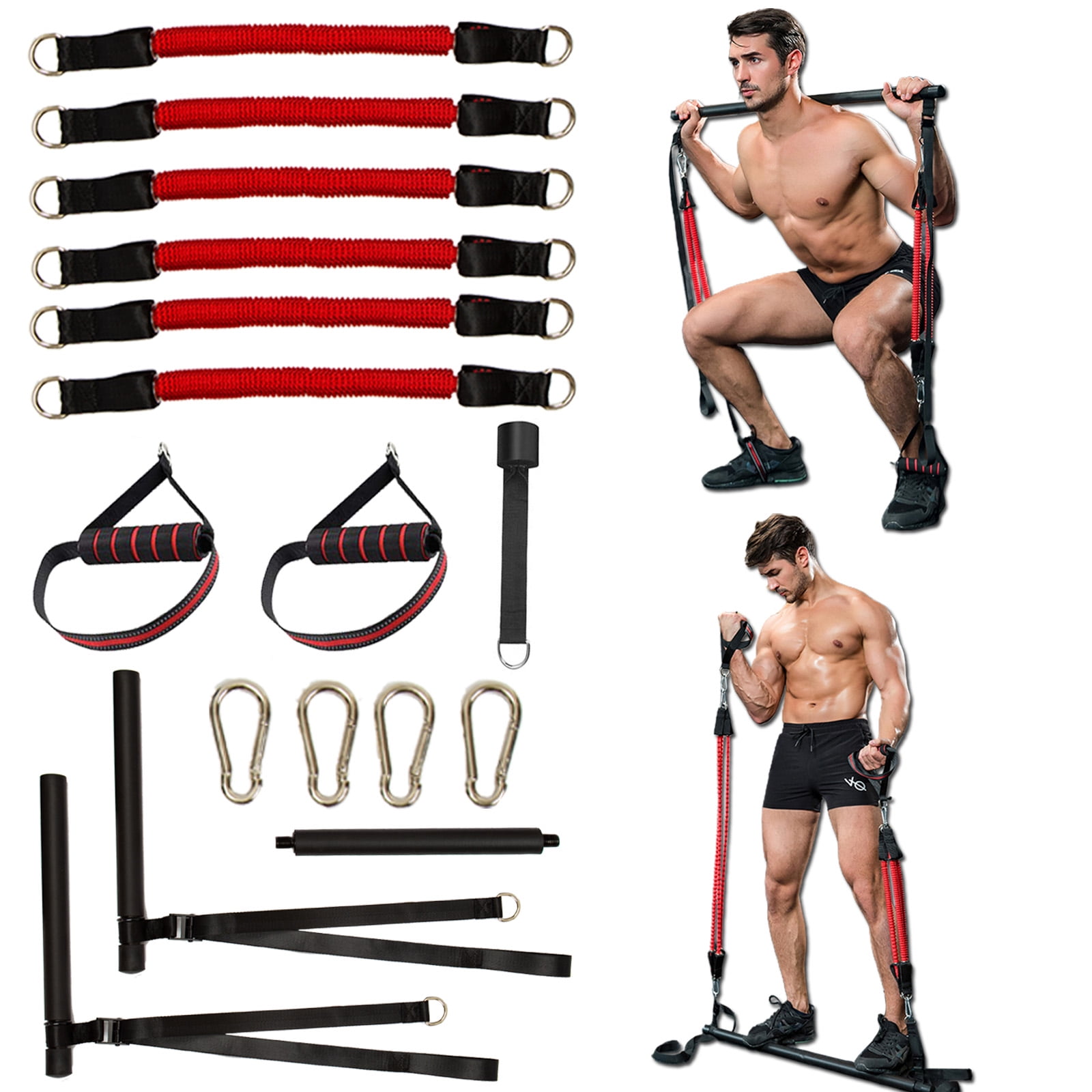 Clothink Portable Pilates Bar Kit with 6 Resistance Bands, Detachable ...