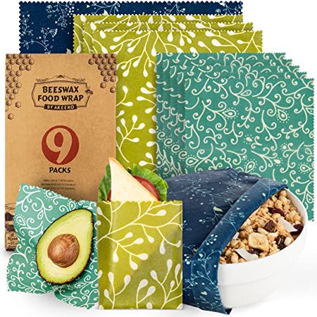 Reusable Food Wraps w/Beeswax Assorted 9 Packs - Eco-Friendly Reusable Wraps, Biodegradable ...