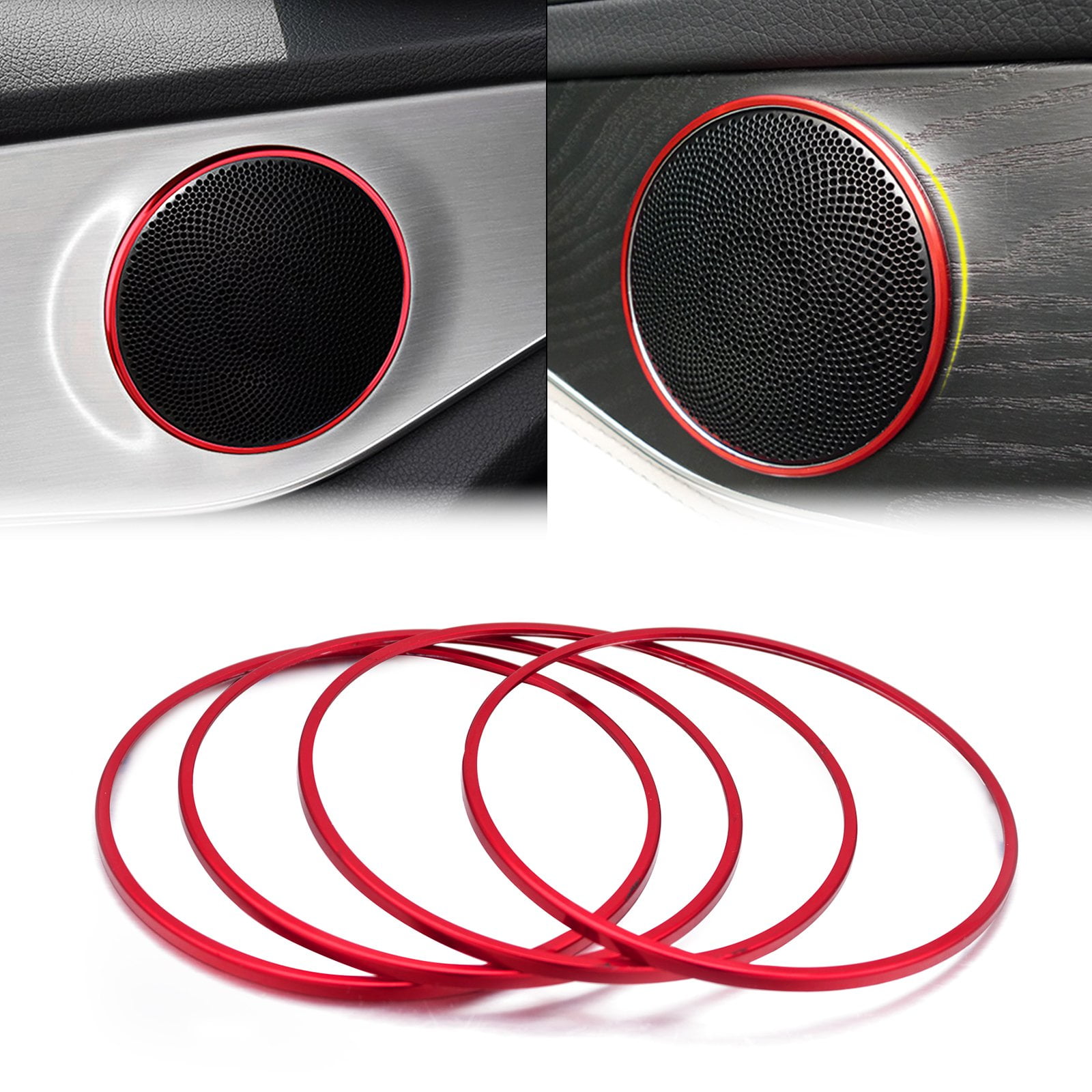 Xotic Tech 4pcs Red Aluminum Car Door Audio Box Speaker Decorative Ring ...