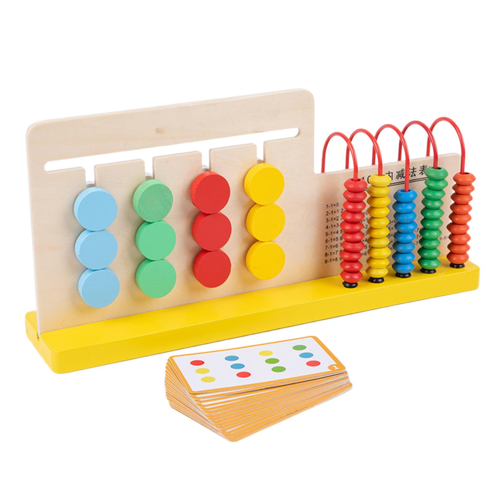 Wood Sliding Puzzle Colorful Bead Frame Abacus Color and Shape Matching ...