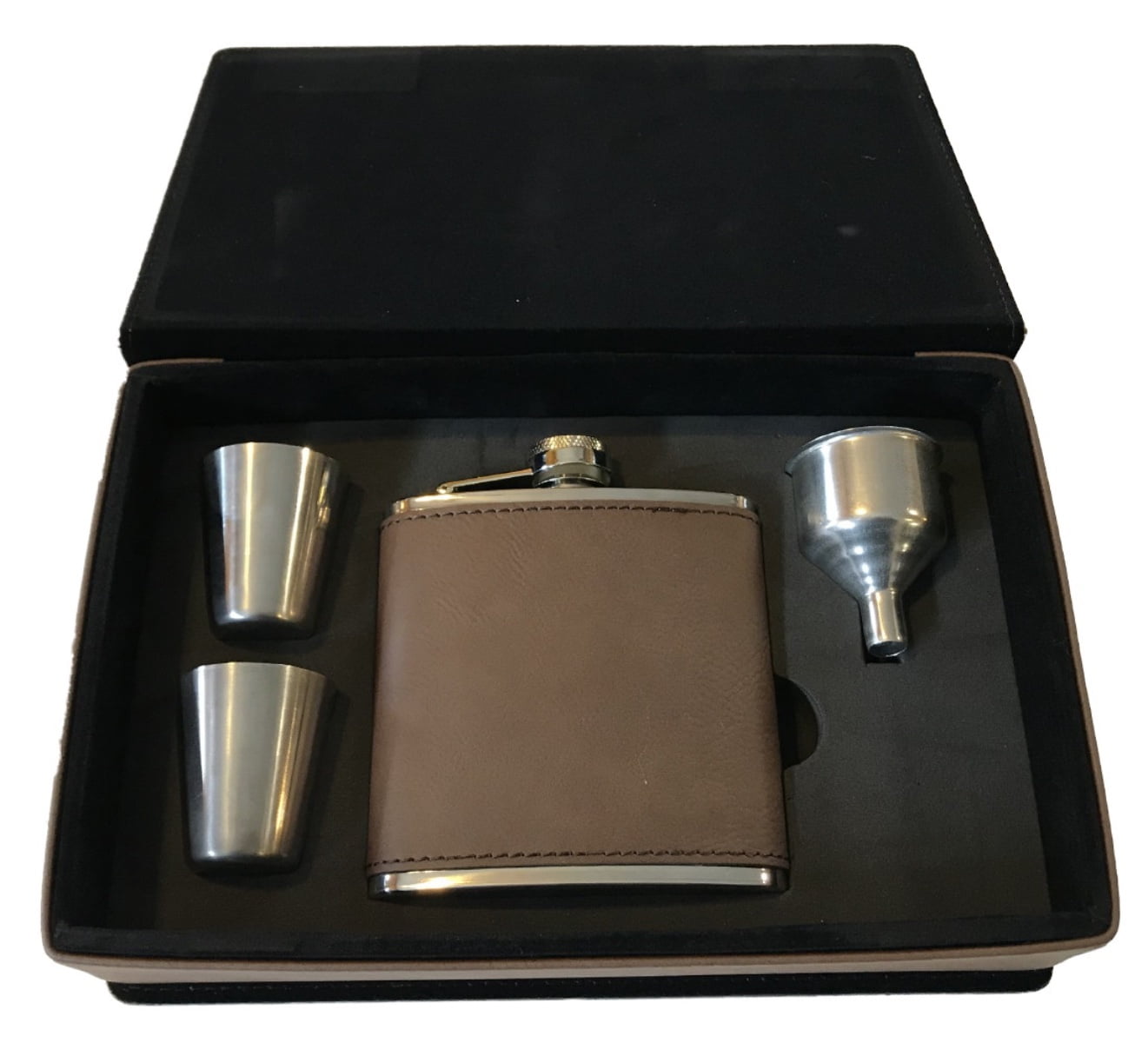 Flask Set | Comes in Presentation Box (Chestnut Brown Leather, 1 ...