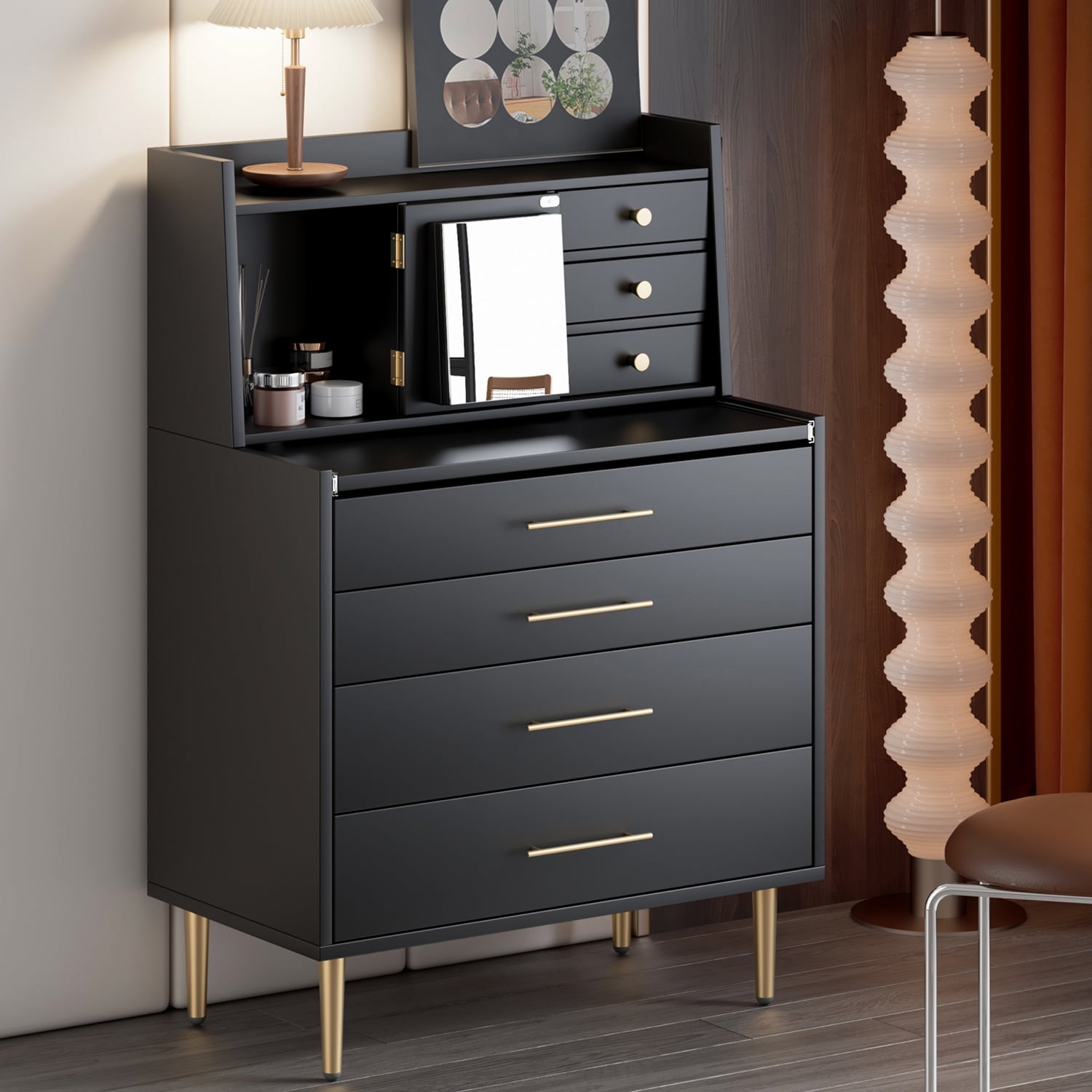 Canddidliike Modern Makeup Table with Mirror, Retractable Dressing ...