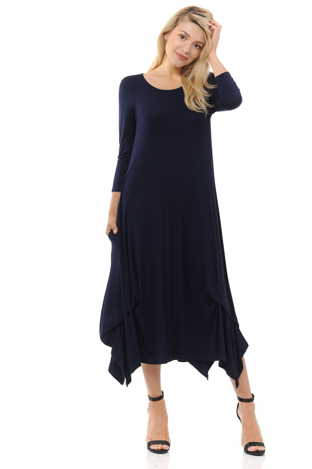 Pastel by Vivienne Women's Handkerchief Dress with Pockets Black Large ...
