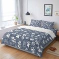 Abstract Dog Paw Navy Blue Queen Size Bed Set,Cartoon Prints Seamless ...