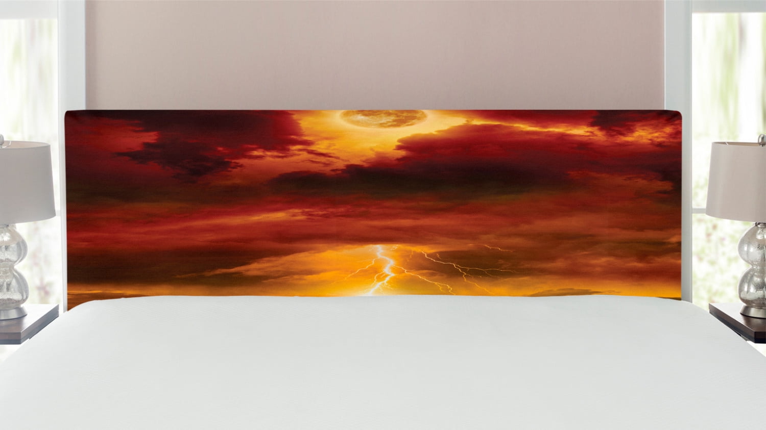Nature Headboard, Apocalyptic Backdrop with Storm Beams and Full Moon ...