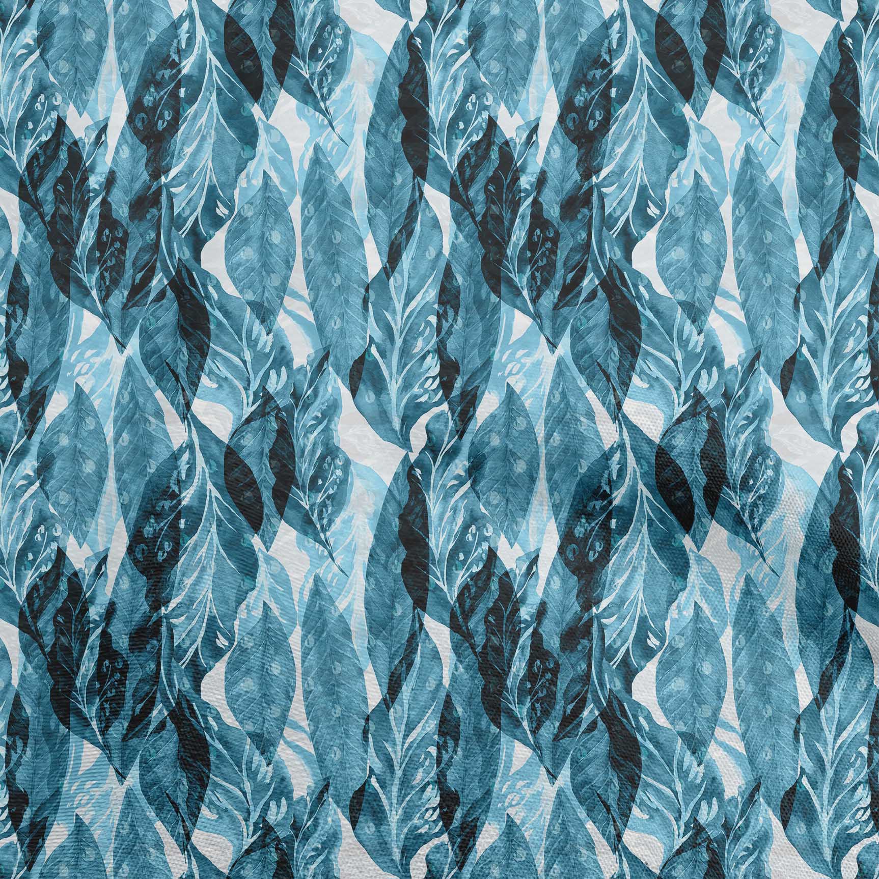 oneOone Silk Tabby Teal Blue Fabric Watercolor Leaf Fabric For Sewing ...