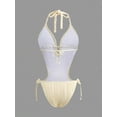 Apricot Womens Halter One-Piece Swimsuit With Braided Straps, V-Neck ...