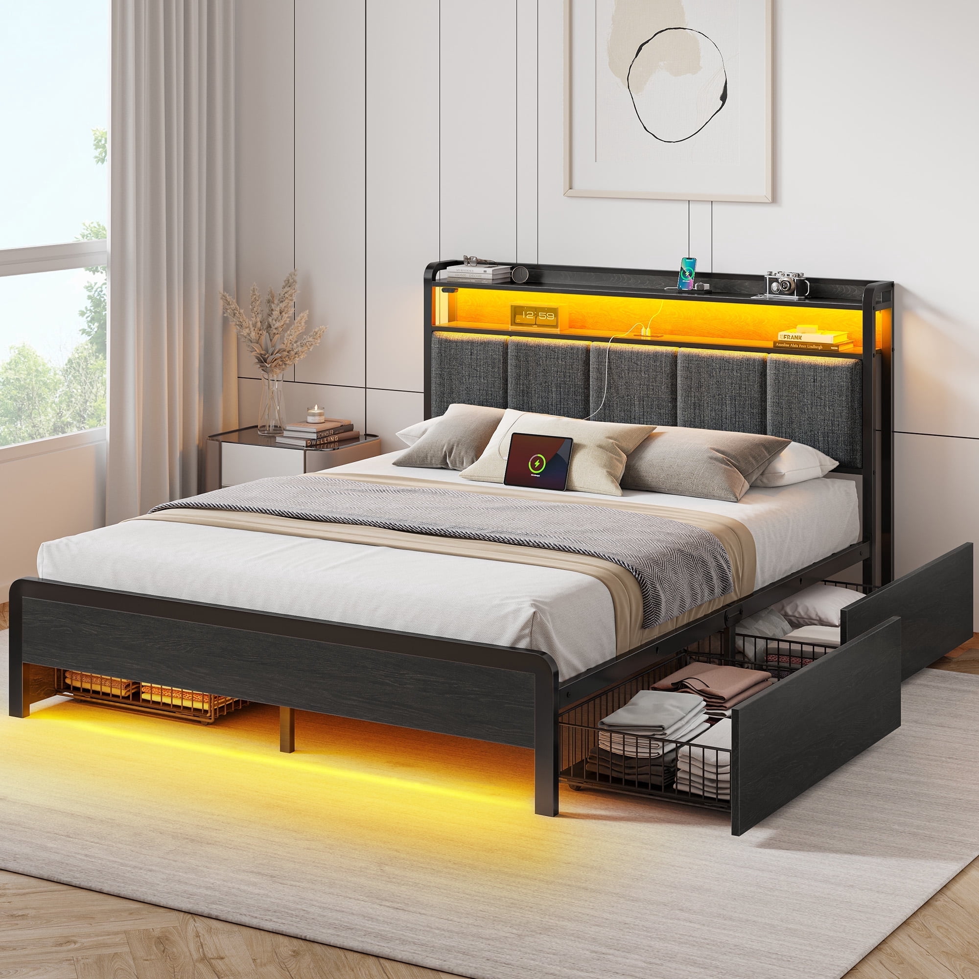 Click here for Greenstell Queen Bed With Headboard And Charging S... prices