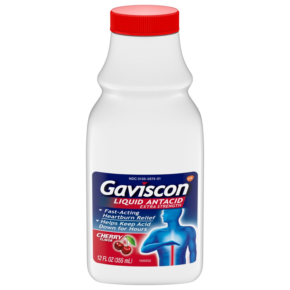 Gaviscon Extra Strength Cherry Liquid Antacid for Fast-Acting Heartburn ...