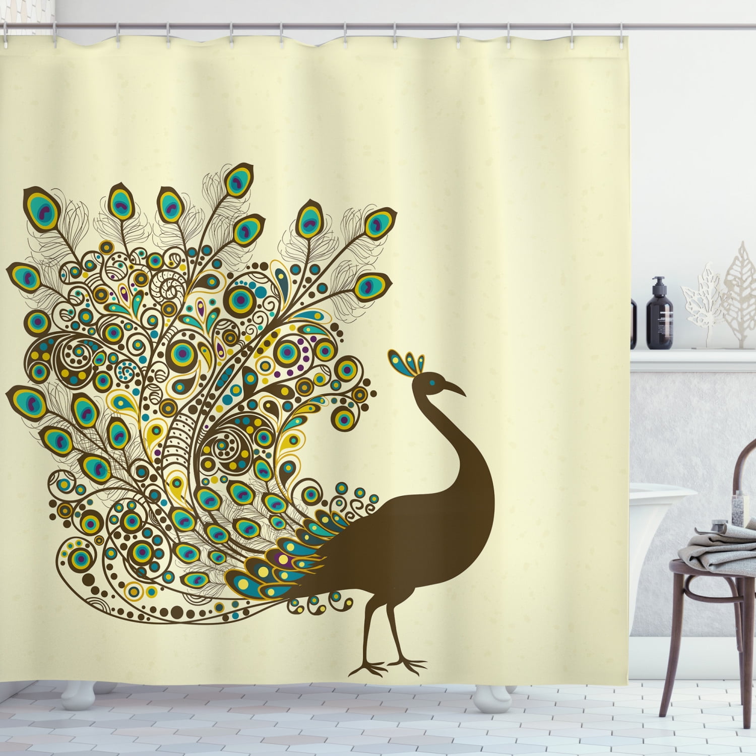 Ambesonne Peacock Shower Curtain Peacock Bird Profile 69wx84l Multicolor
