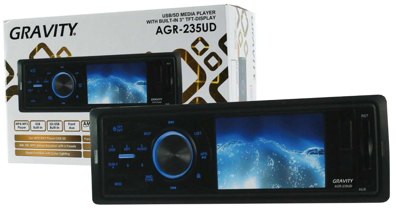 Gravity AGR-235UD 1-Din USB/SD MP4/MP3 Radio Car Media Player w/3" TFL Display Bundle - Walmart.com