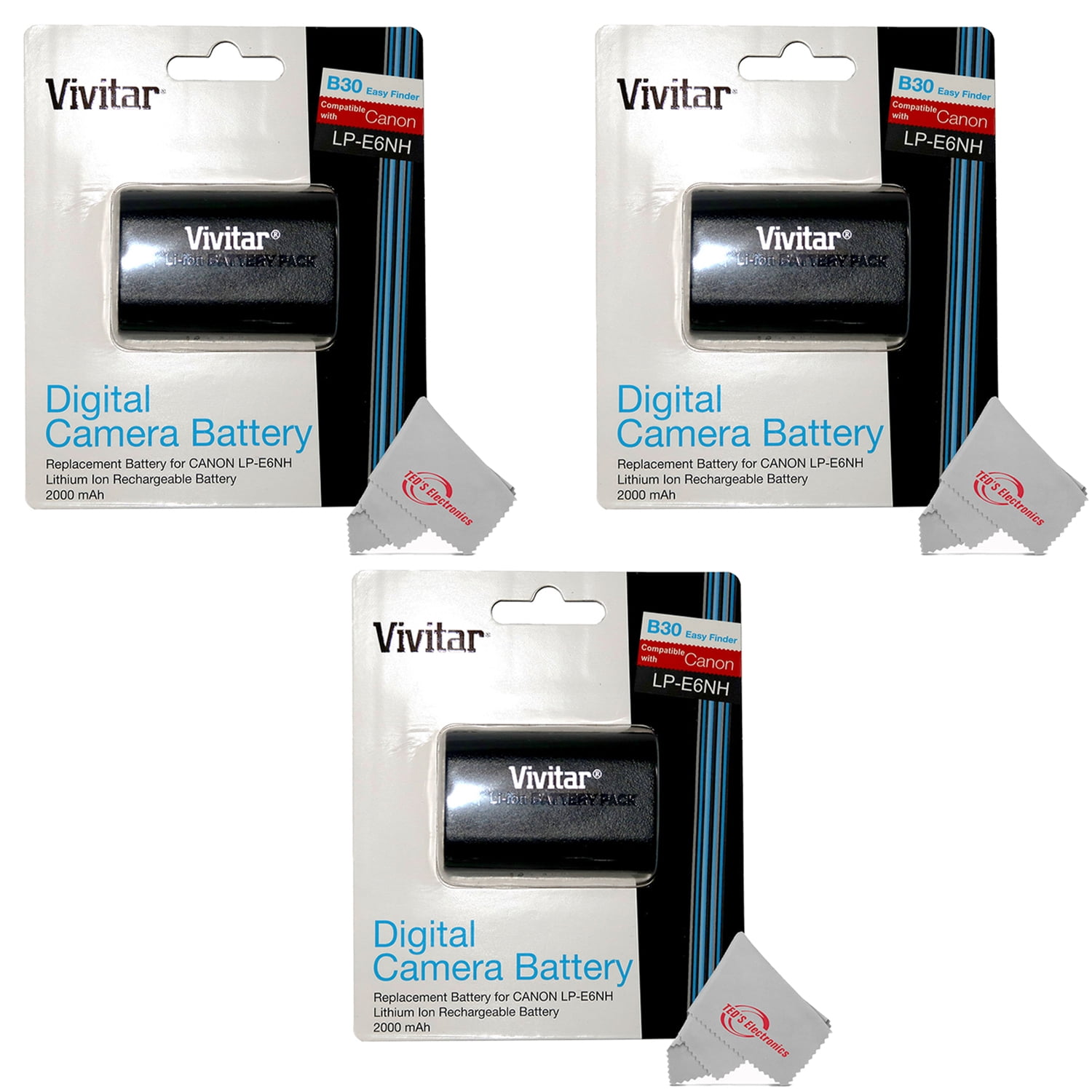 Vivitar Cbe6nh 7.4v 2000mah Li-Ion Battery For Canon Lp-E6nh - 3 Count