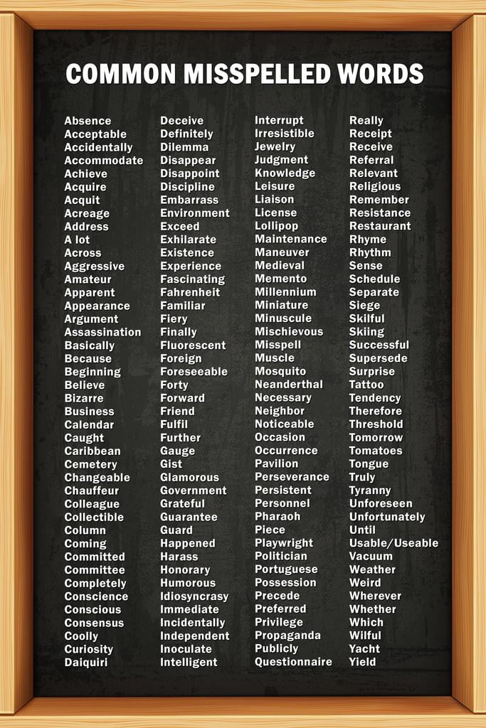 Common Misspelled Words Classroom Spelling Chart Poster Writing ...