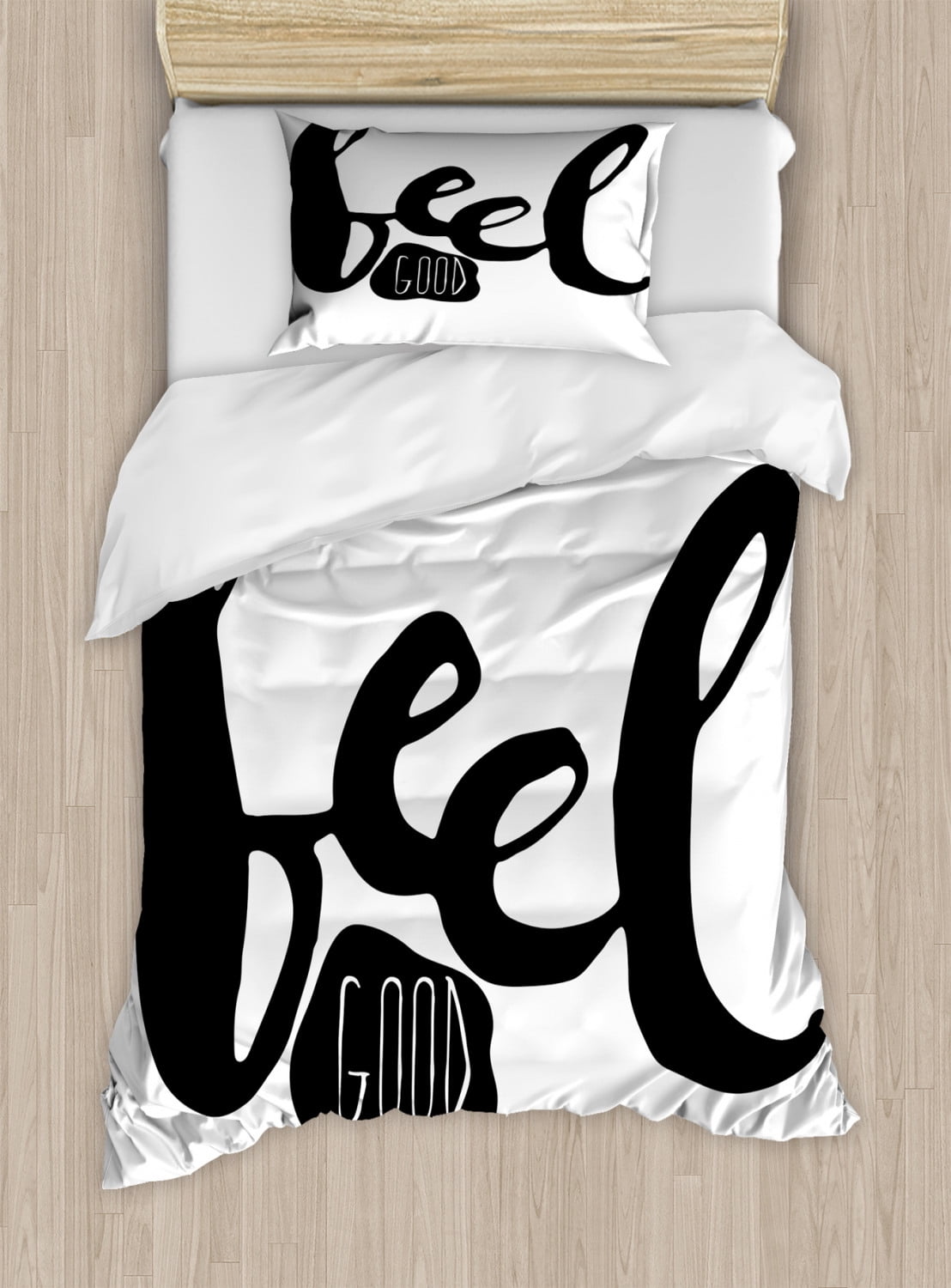 Saying Duvet Cover Set Twin Size, Black and White Hand-drawn Lettering ...