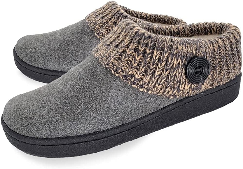 Clarks Women’s Suede Leather Knitted Collar Slipper (10 M US, Grey ...