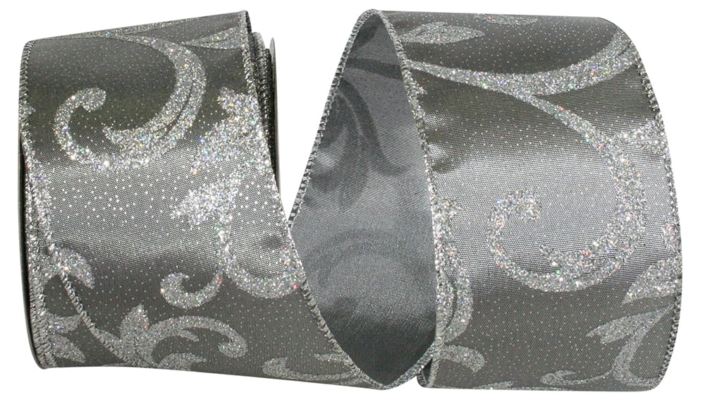 Reliant Ribbon - 93318W-070-40F, Filigree Leaves Glitter Taffeta Wire ...