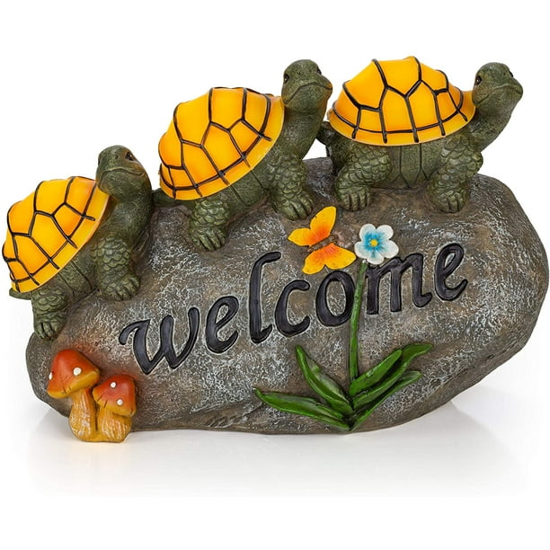 VP Home Solar Powered LED Garden Light with Welcome Turtles on a Rock ...