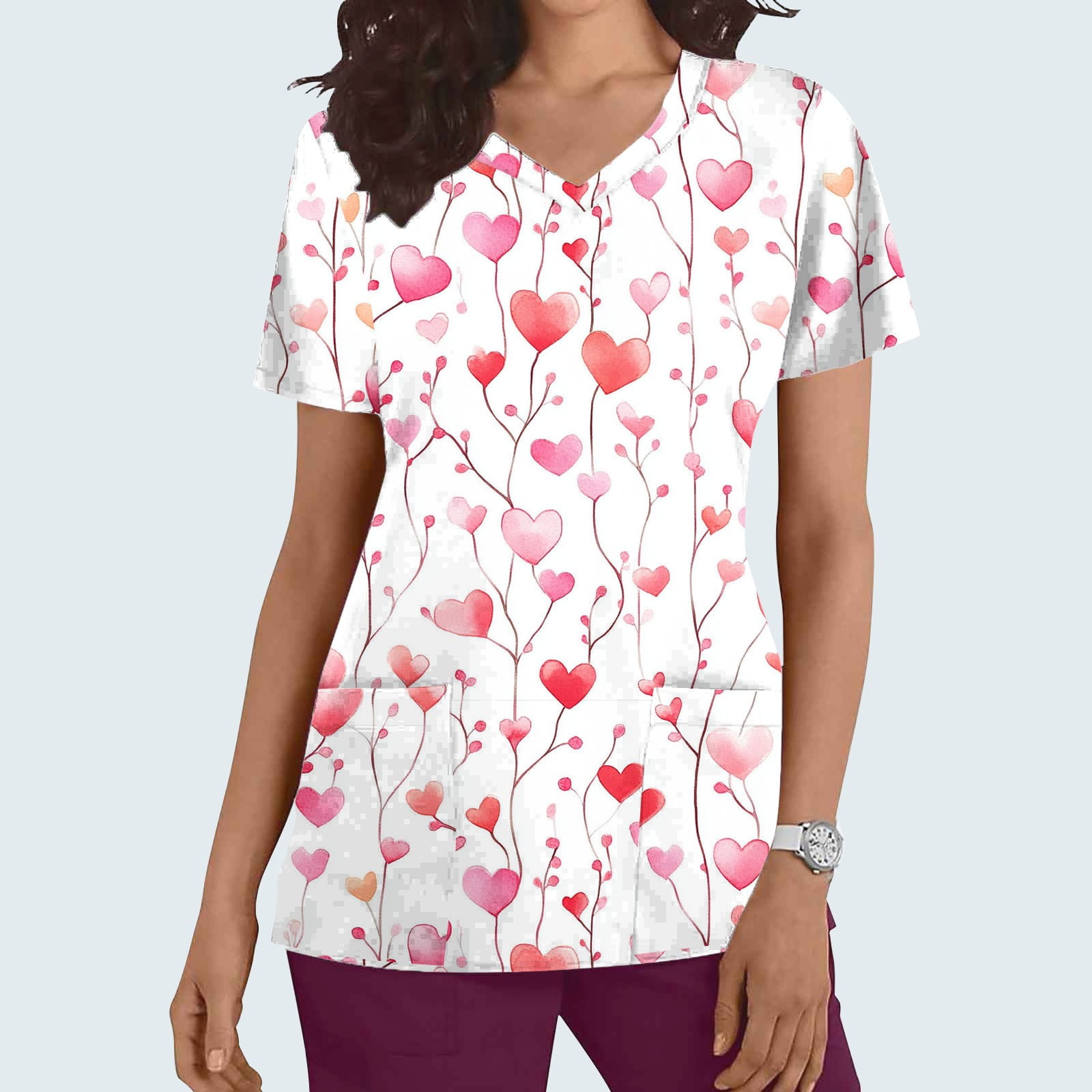 Click here for Soki Womens Scrubs Casual V-Neck Valentines Day Gr... prices