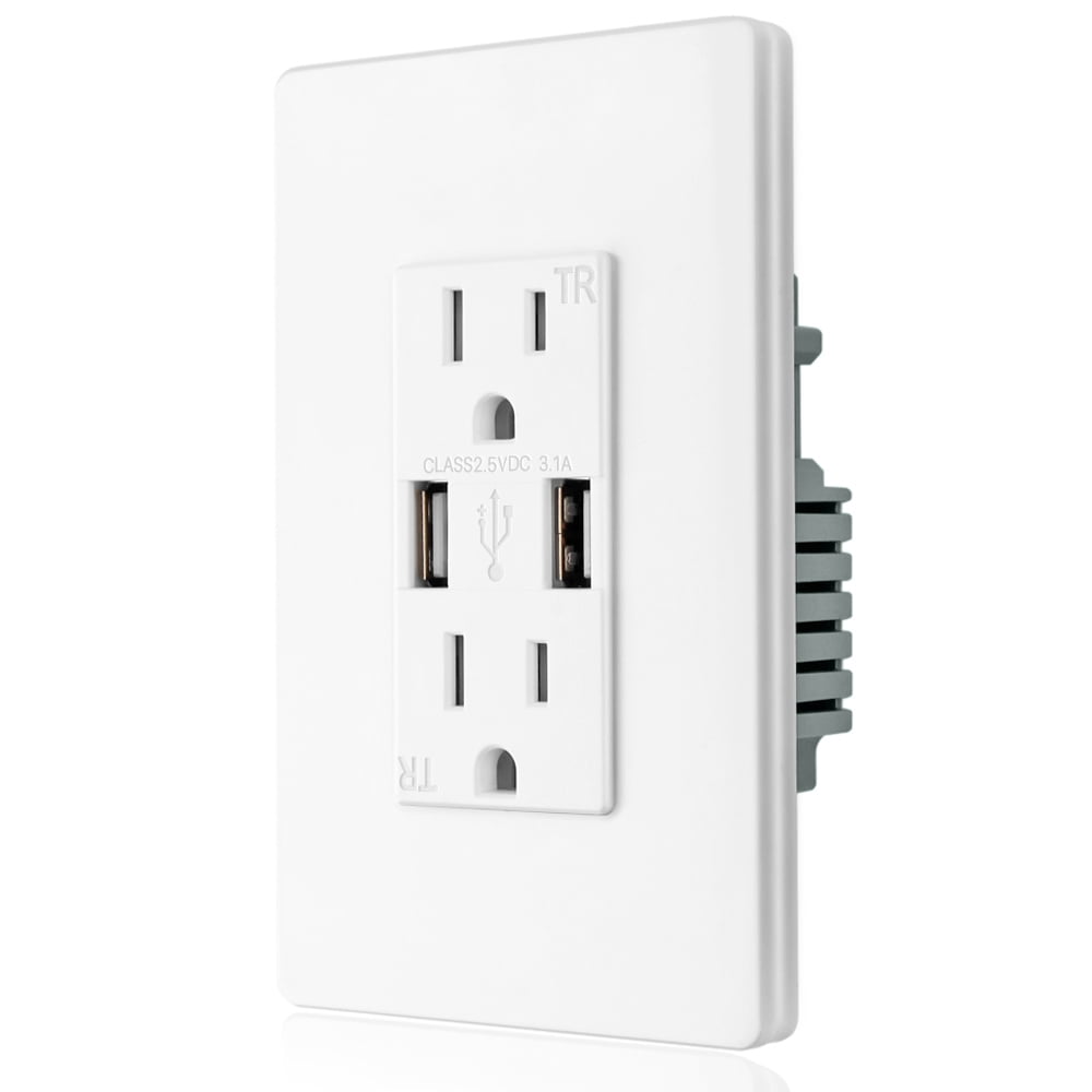 USB Wall Outlet, Dual USB Wall Plate High Speed 4.0A, 15 Amp 125V AC ...
