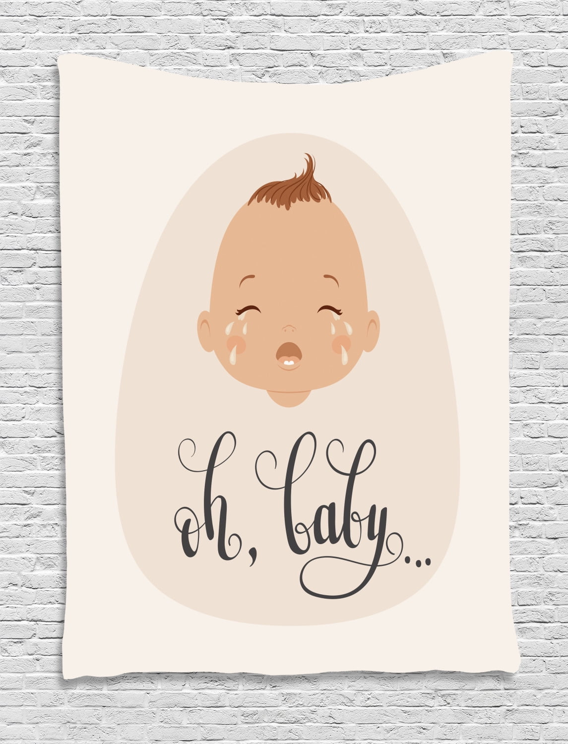 Oh Baby Tapestry, Cartoon Baby Weeping Crying and Shedding Tears with ...
