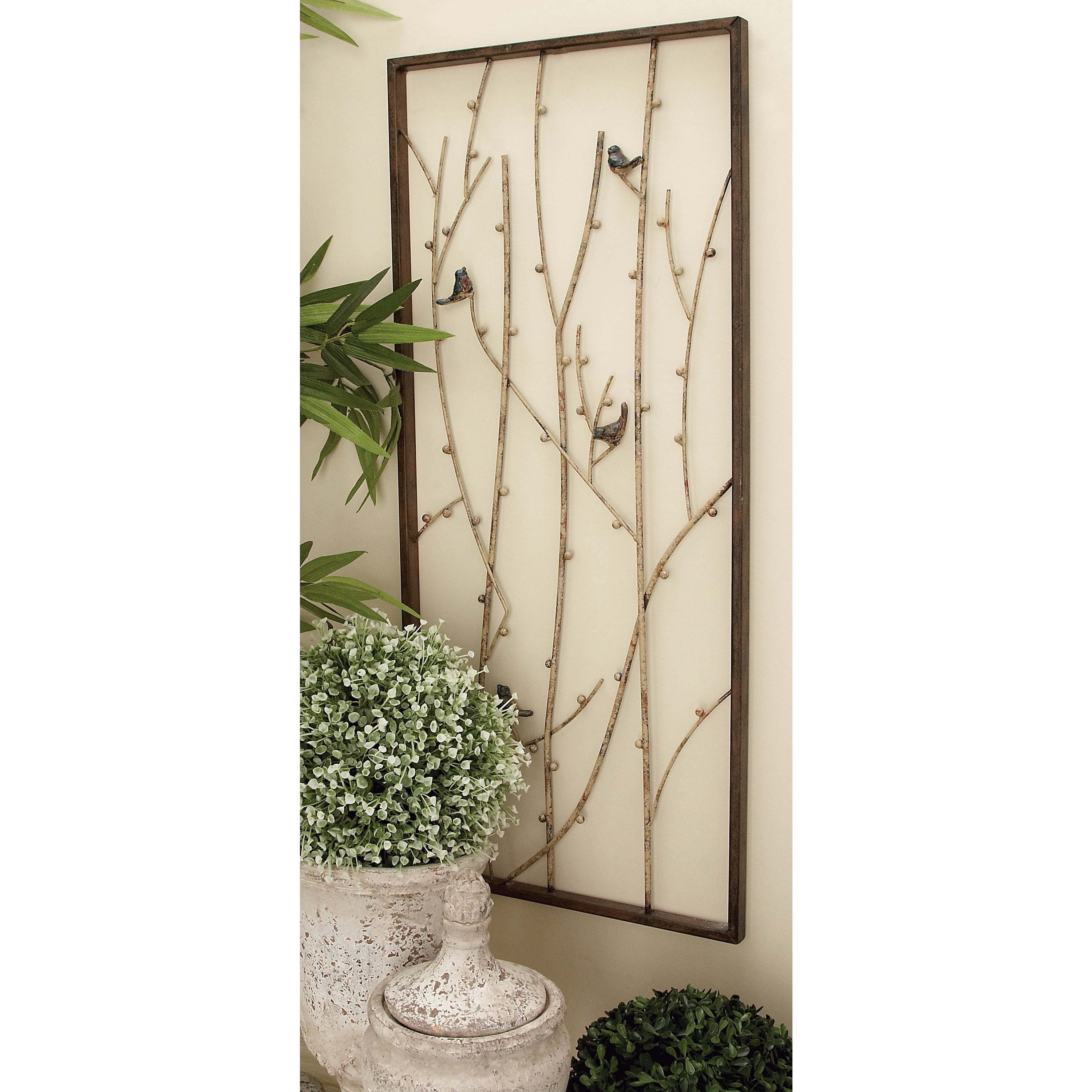 Dec Mode Farmhouse Metal Fireplace Screen with Brown and Green Tree ...