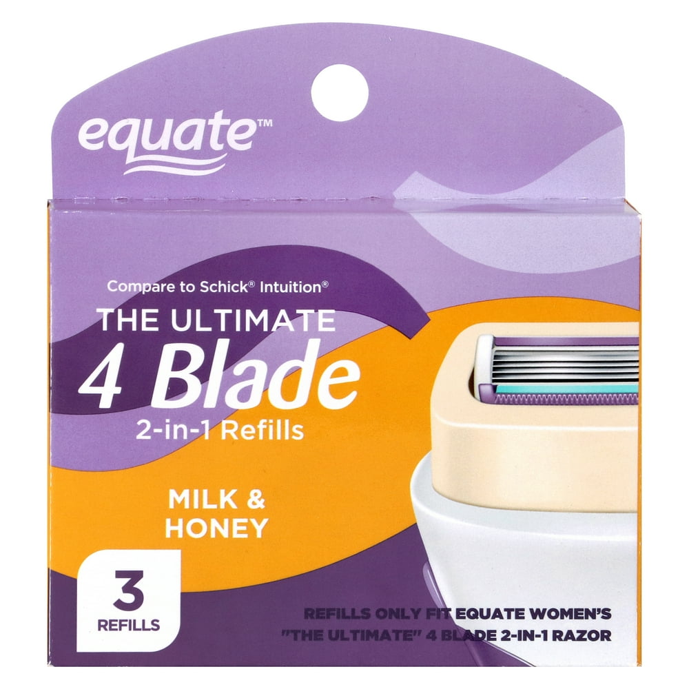 Equate Women's 4 Blade 2-in-1 Razor Blade Refill, Milk & Honey, 3 Count ...