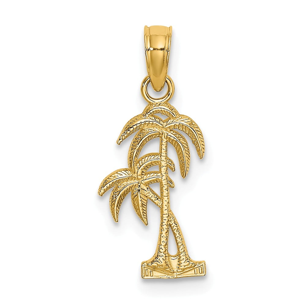 Solid 14k Yellow Gold Textured Double Palm Tree Charm Pendant - 14mm x ...