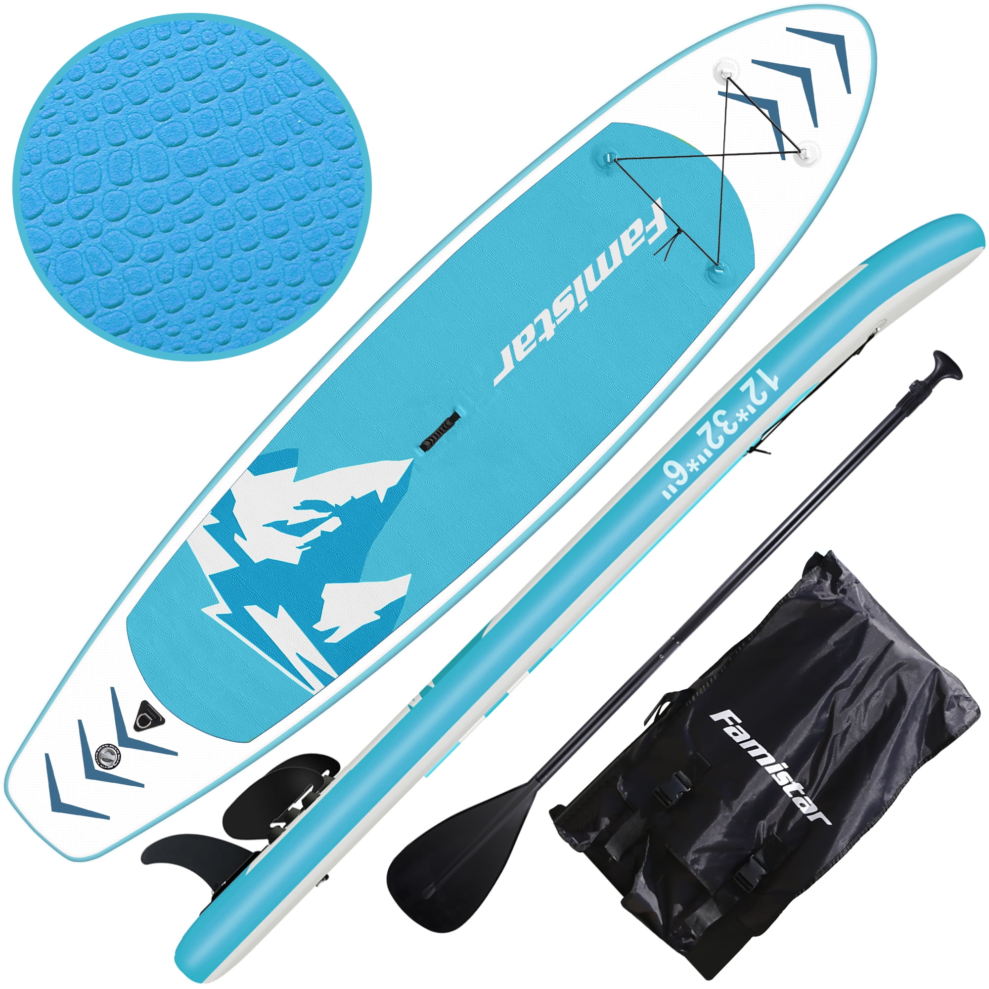 Famistar 12' Inflatable Stand Up Paddle Board SUP w/ 3 Fins, Adjustable ...