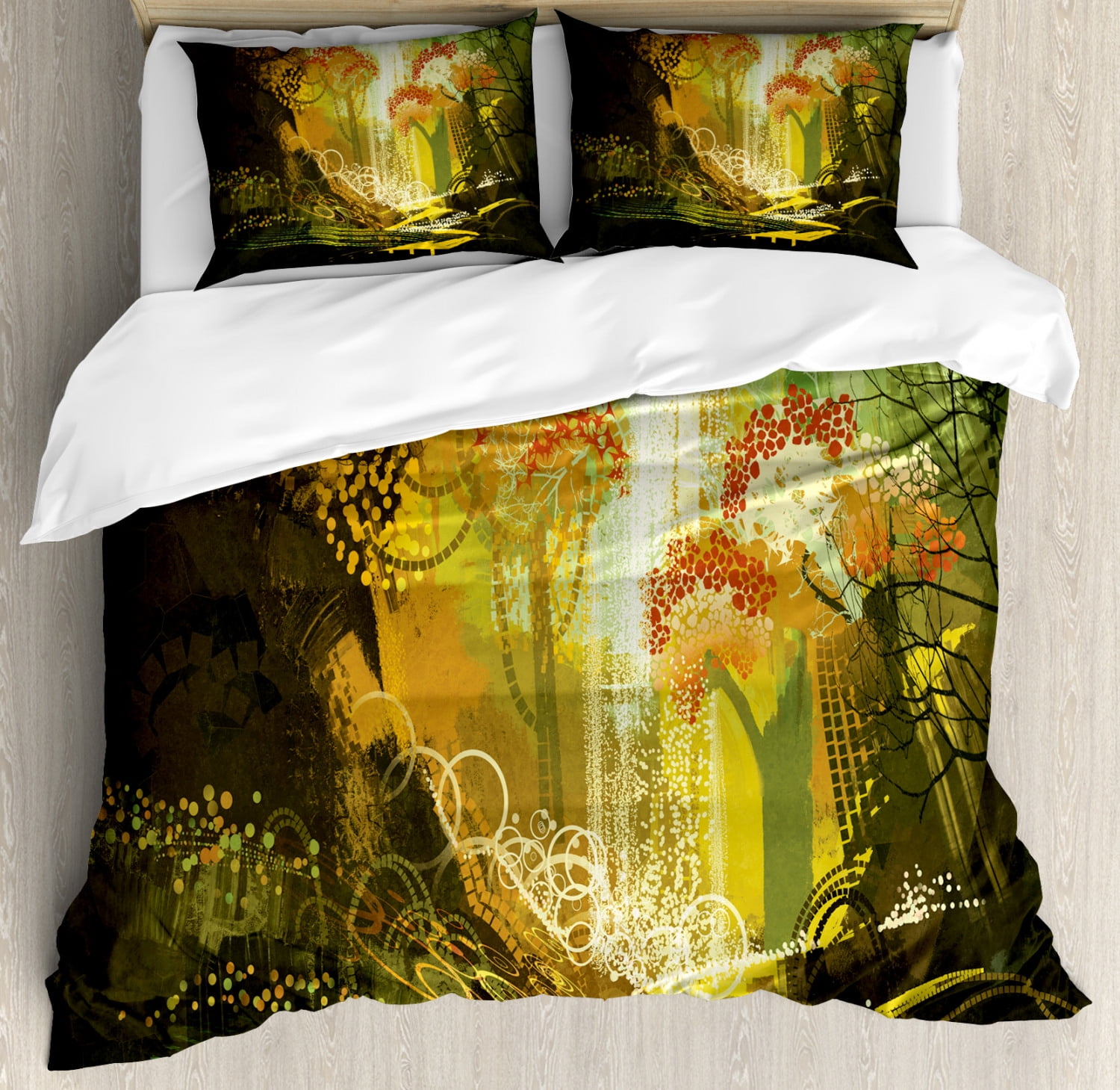 Fantasy Decor Queen Size Duvet Cover Set Forest With Waterfall Vivid