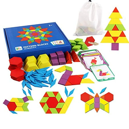 Set of 155 Wooden Pattern Blocks Geometric Manipulative Shape Puzzle ...