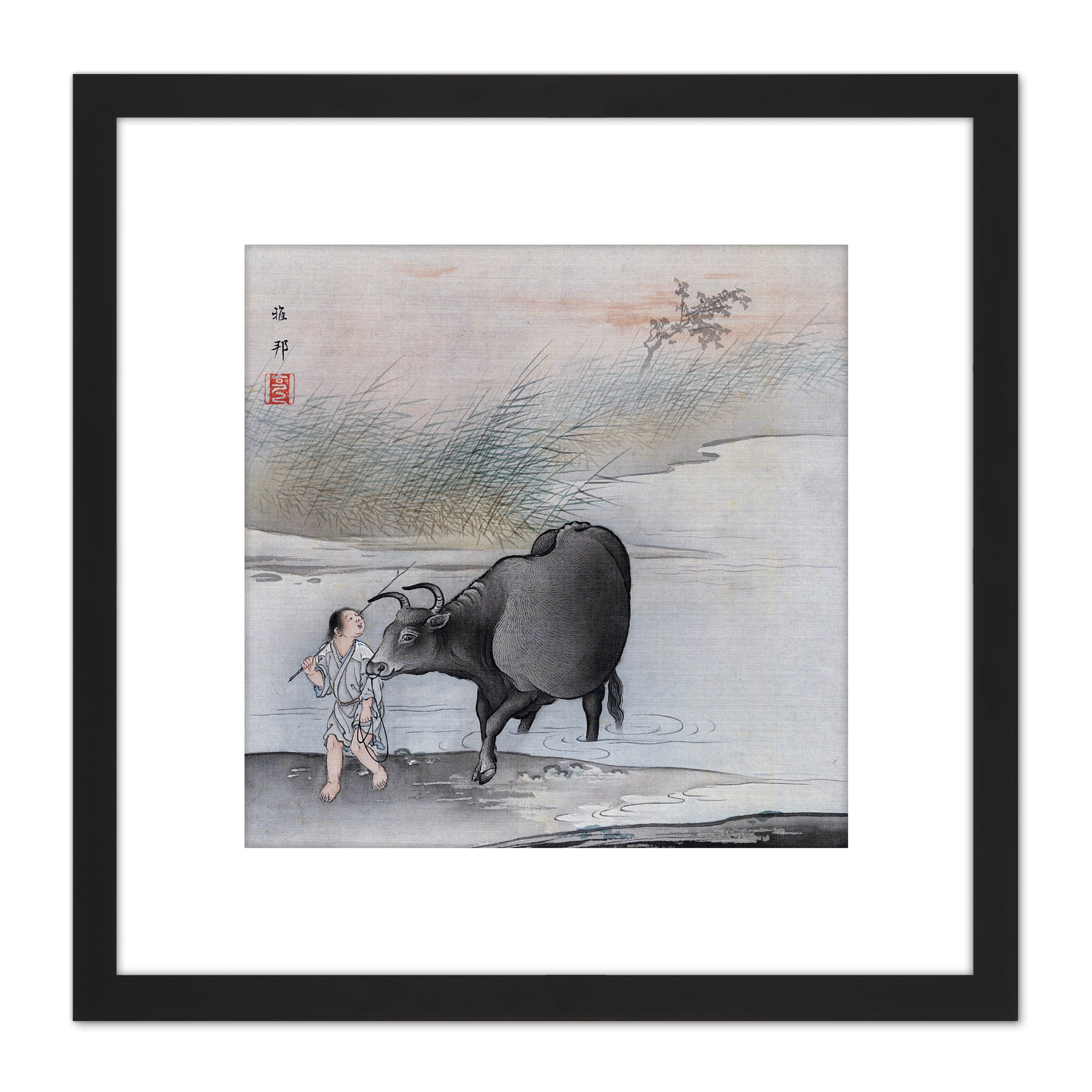 Hashimoto Gaho Crossing Cow Japanese Painting 8X8 Inch Square Wooden ...