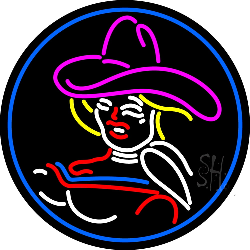 Girl With A Hat LED Neon Sign 26" Tall x 26" Wide - inches Black Square ...