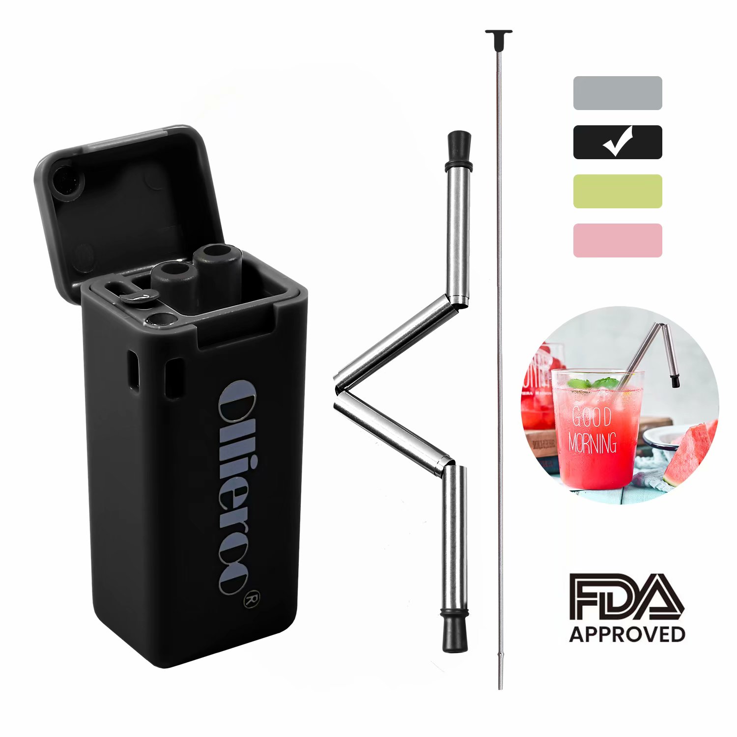 Ollieroo Collapsible Reusable Straw,Stainless Steel Folding Drinking ...