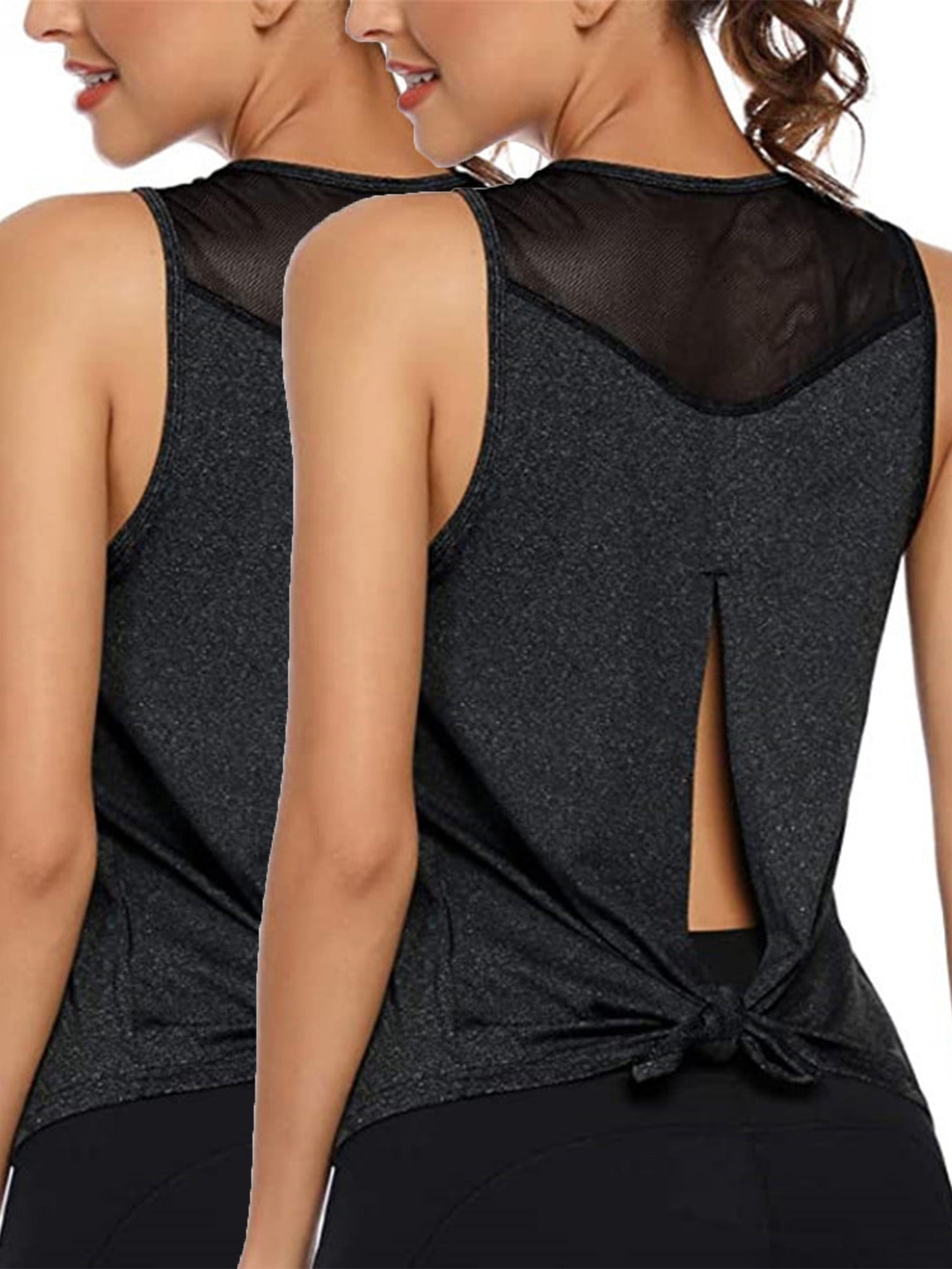 MAWCLOS Women Open Back Workout Tank Mesh Stitching Tops 2 Pack ...