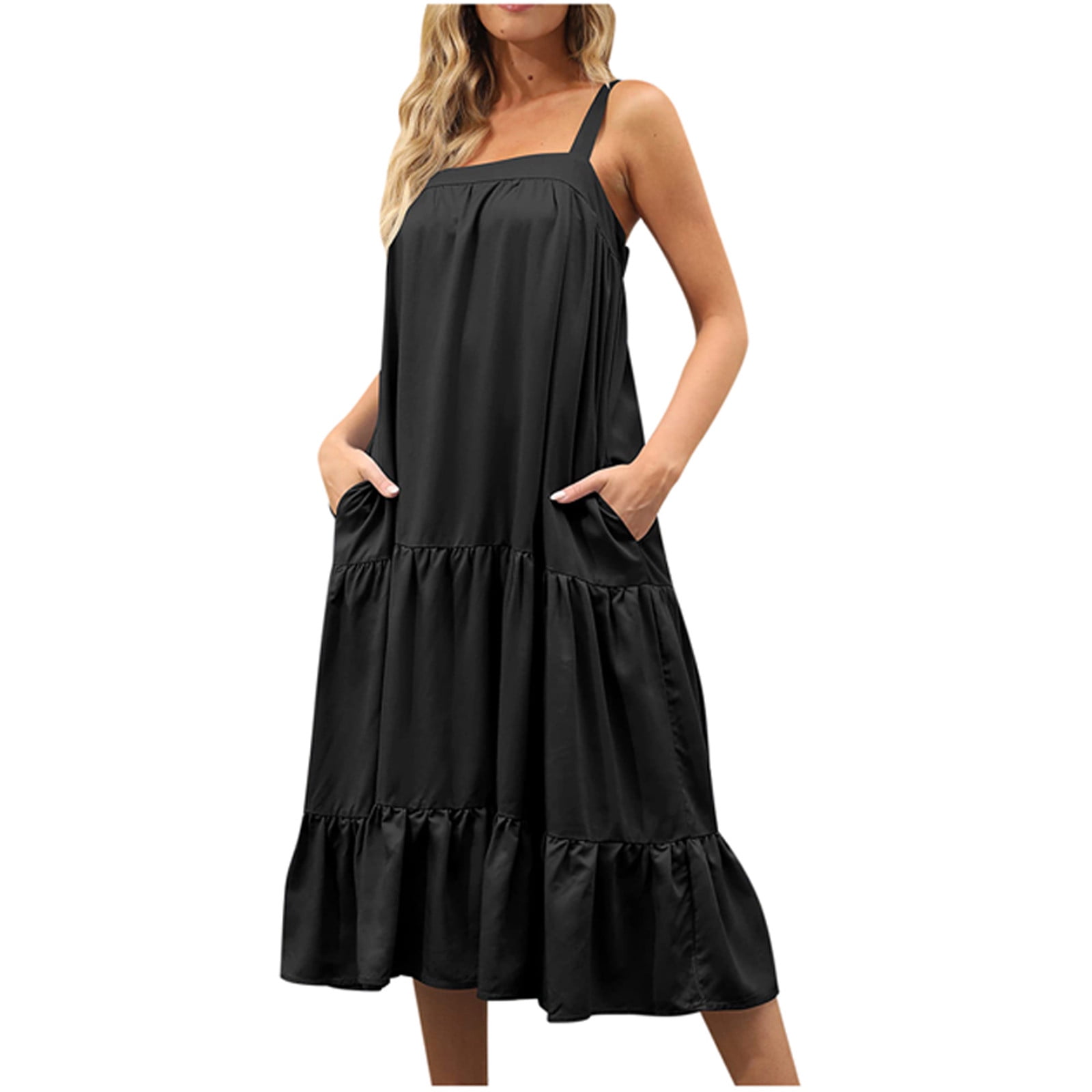 Sleeveless Dress Women Wide Straps Off Shoulder Summer Dress Casual ...