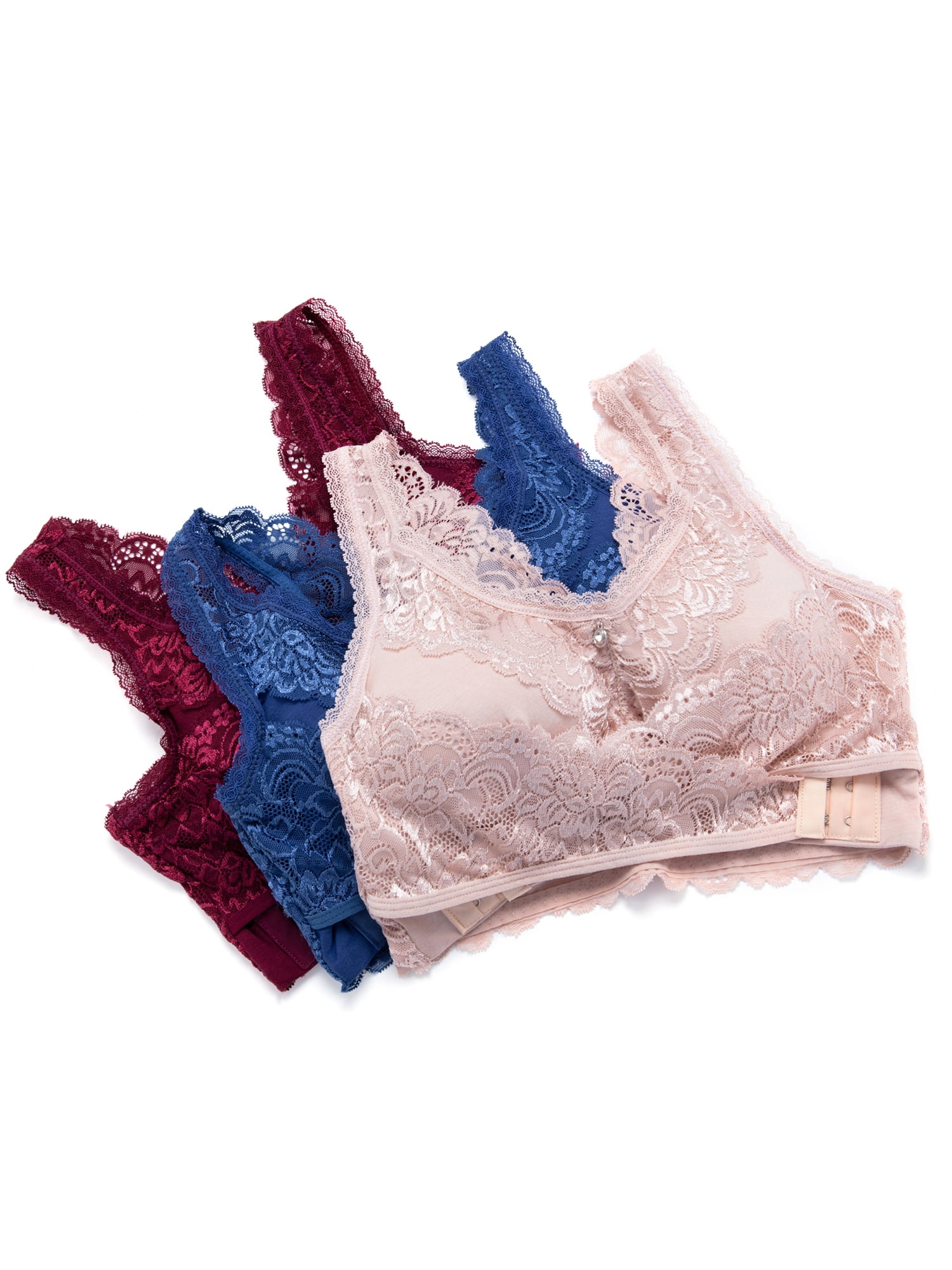 3-Pack Women Seamless Cross Front Side Buckle Lace Bralettes Soft Push ...