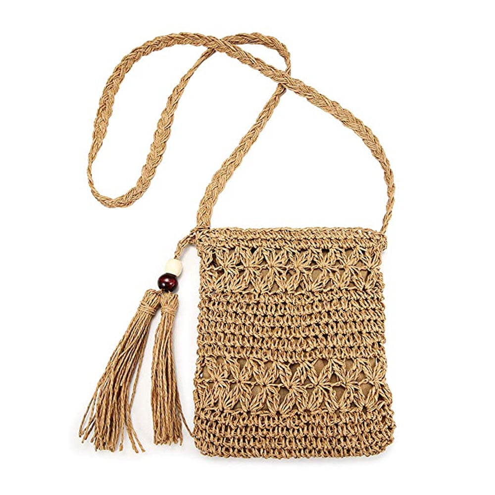 Straw bag crossbody bag bohemian hand-woven women's shoulder cell phone ...