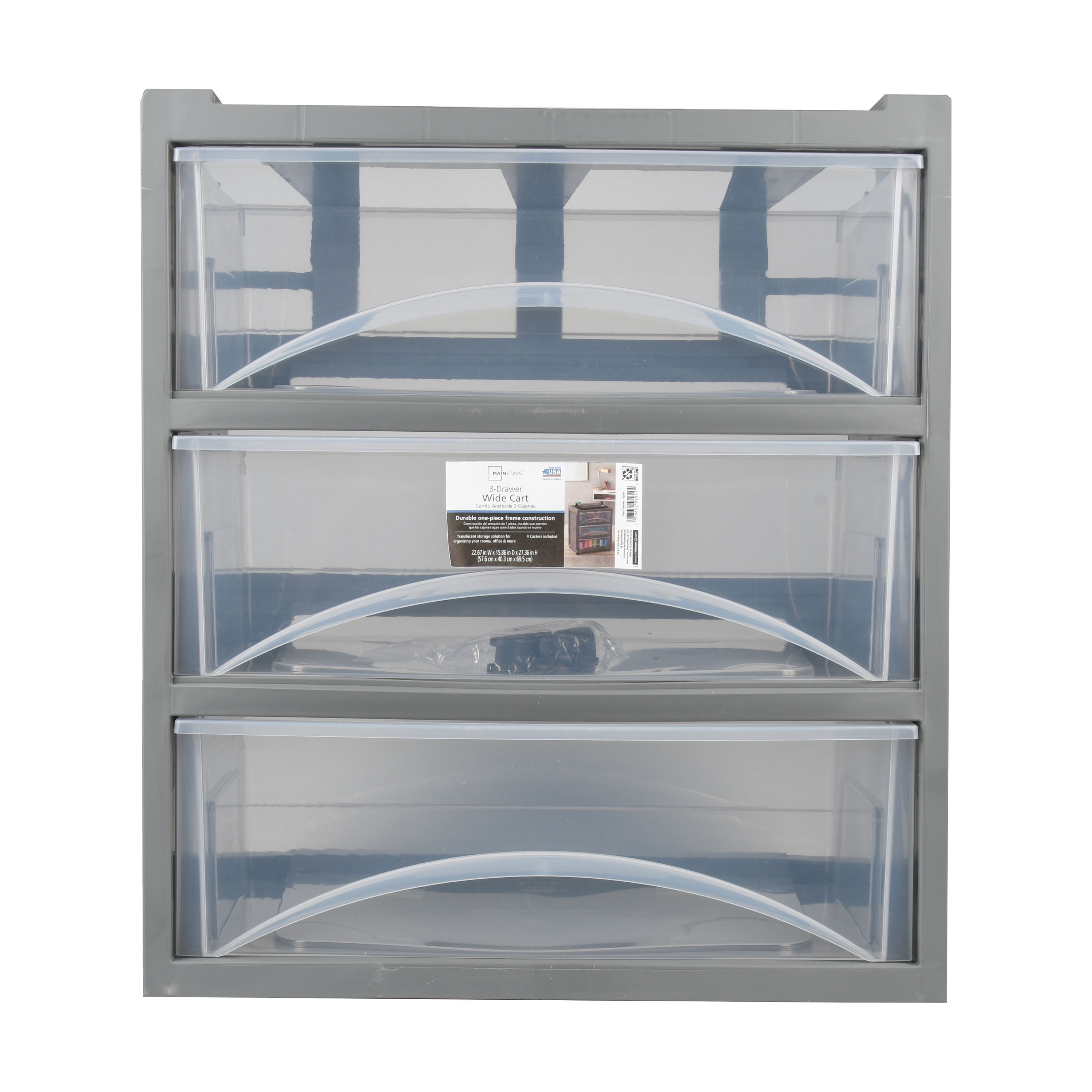 Mainstays Rolling Three Drawer Storage Organizer Cart Gray Clear