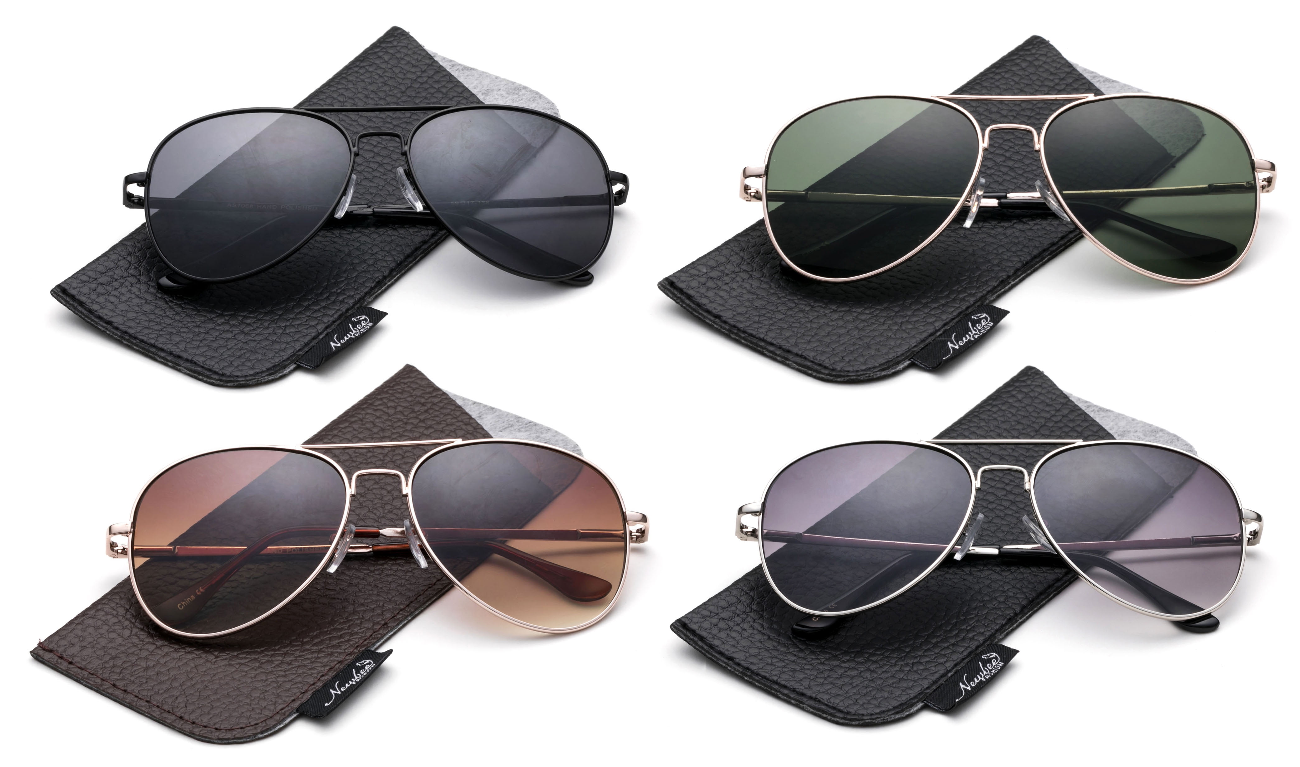 4 Pairs Classic Aviator Sunglasses for Men Metal Frame with Soft Case ...