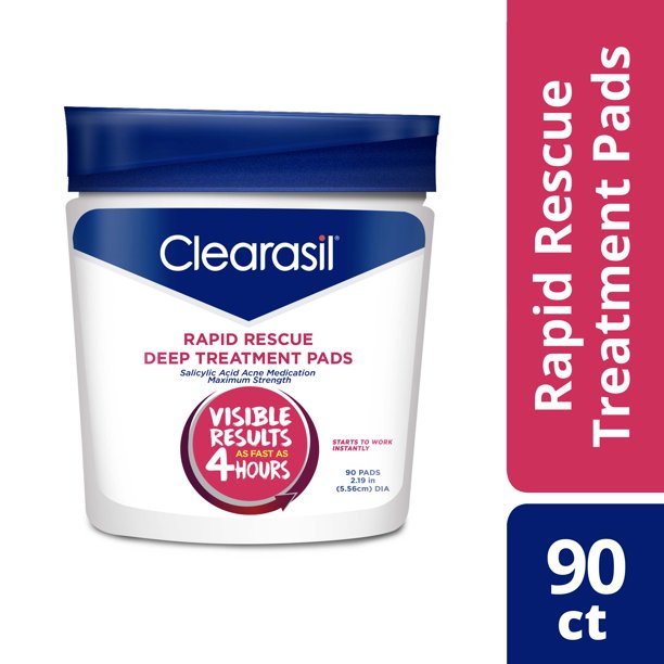 Clearasil Rapid Rescue Deep Treatment Acne Face Pads, Maximum Strenght ...