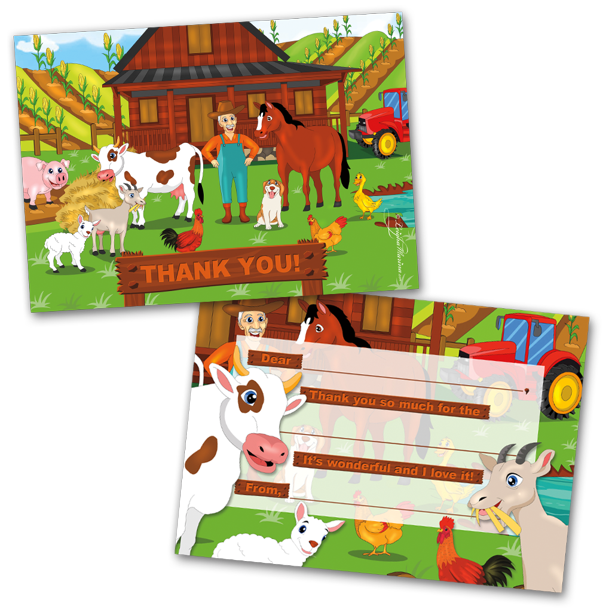 Farm Animals Thank You Cards for Kids, 20 Notes & 20 Envelopes ...